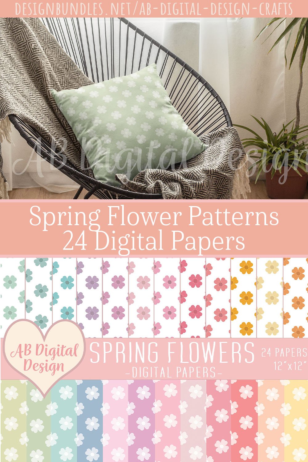 Pastel Spring Flowers Digital Paper, Floral Scrapbook Paper