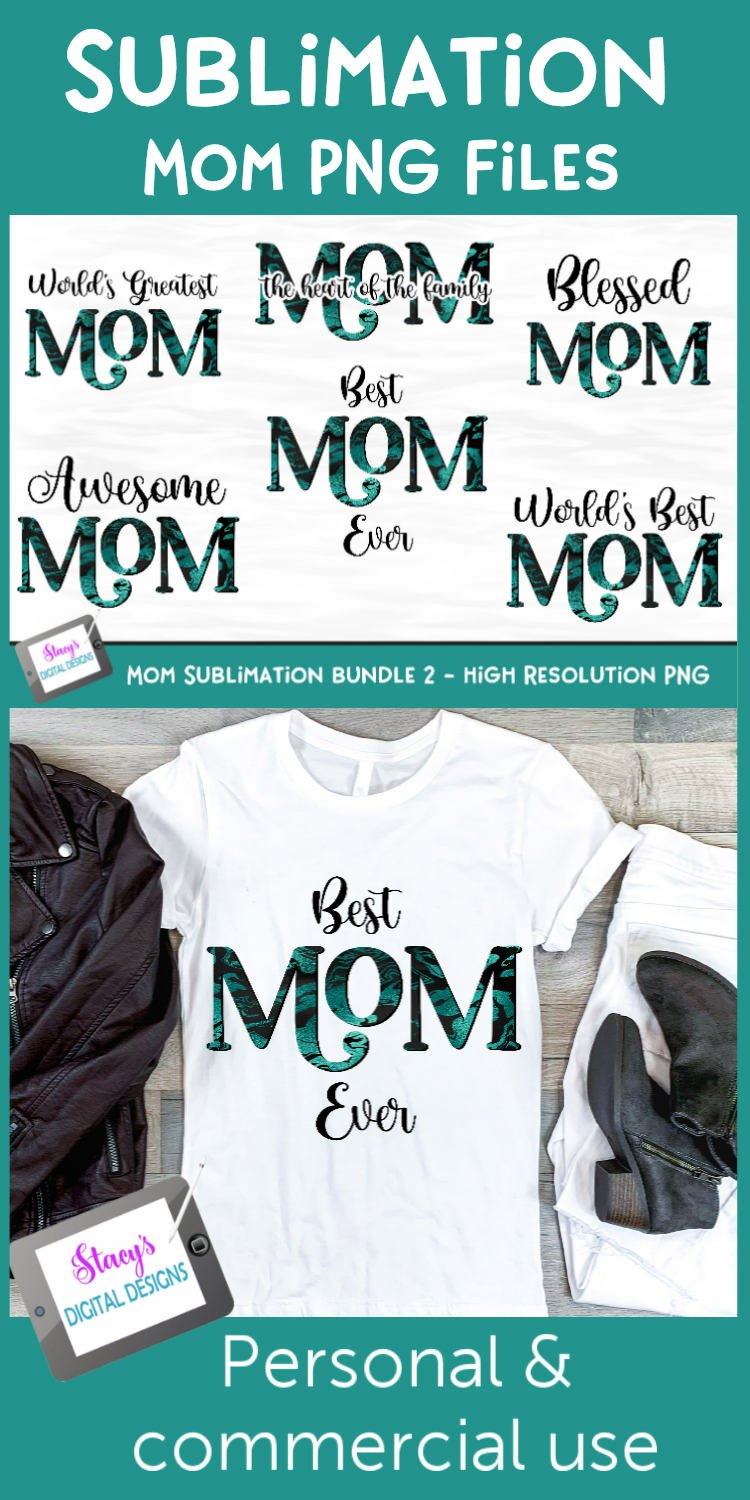 Mom Sublimation Bundle Vol. 2 | 6 Teal and Black Designs