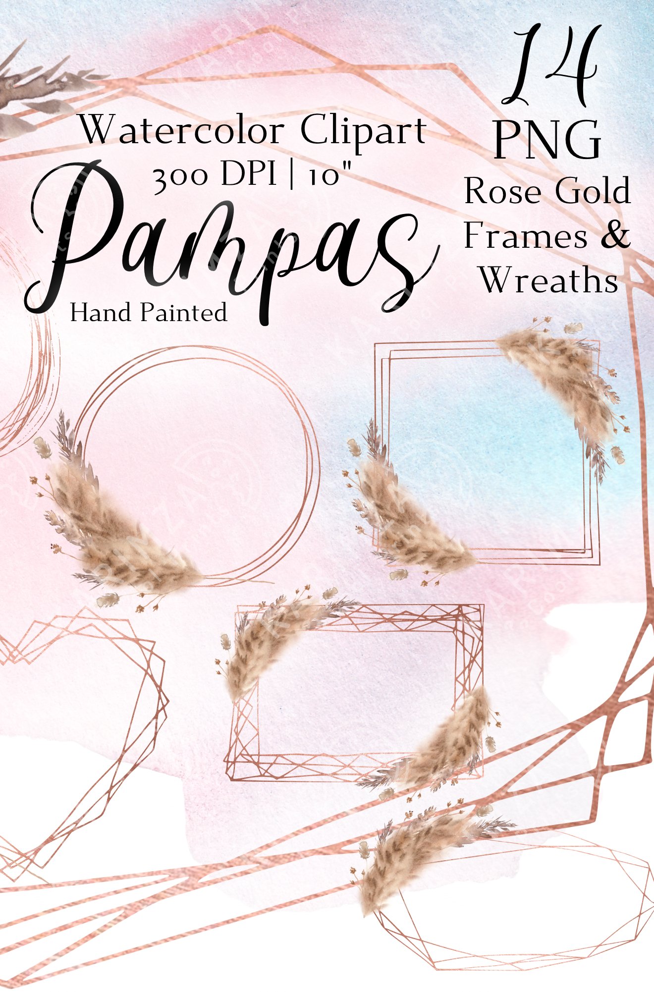 Pampas grass clipart, Rose Gold Polygonal Frame (1578030)