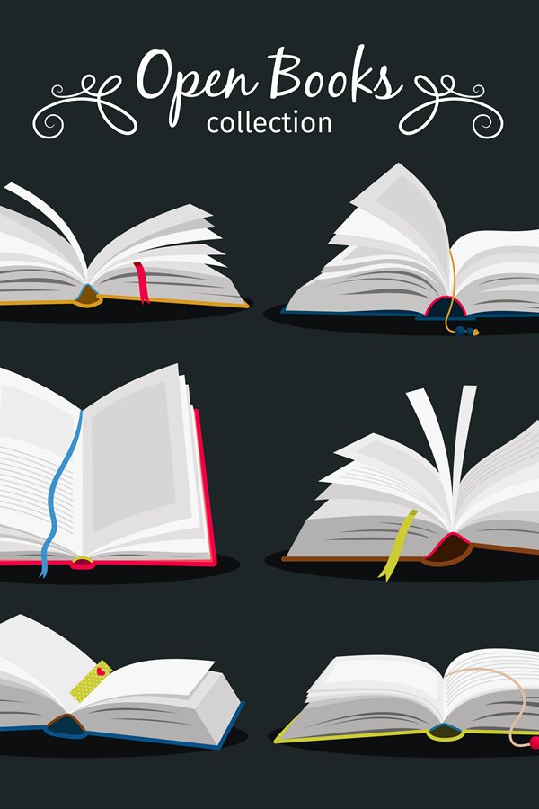 Open books. New open book set with bookmark between pages fo