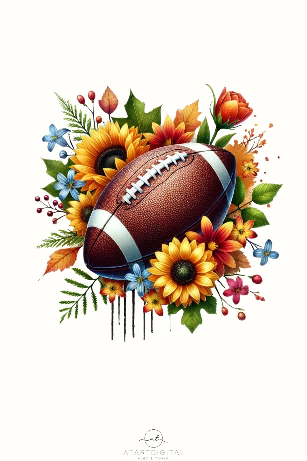 Autumn Football & Flowers PNG, Crafting File for Game Day