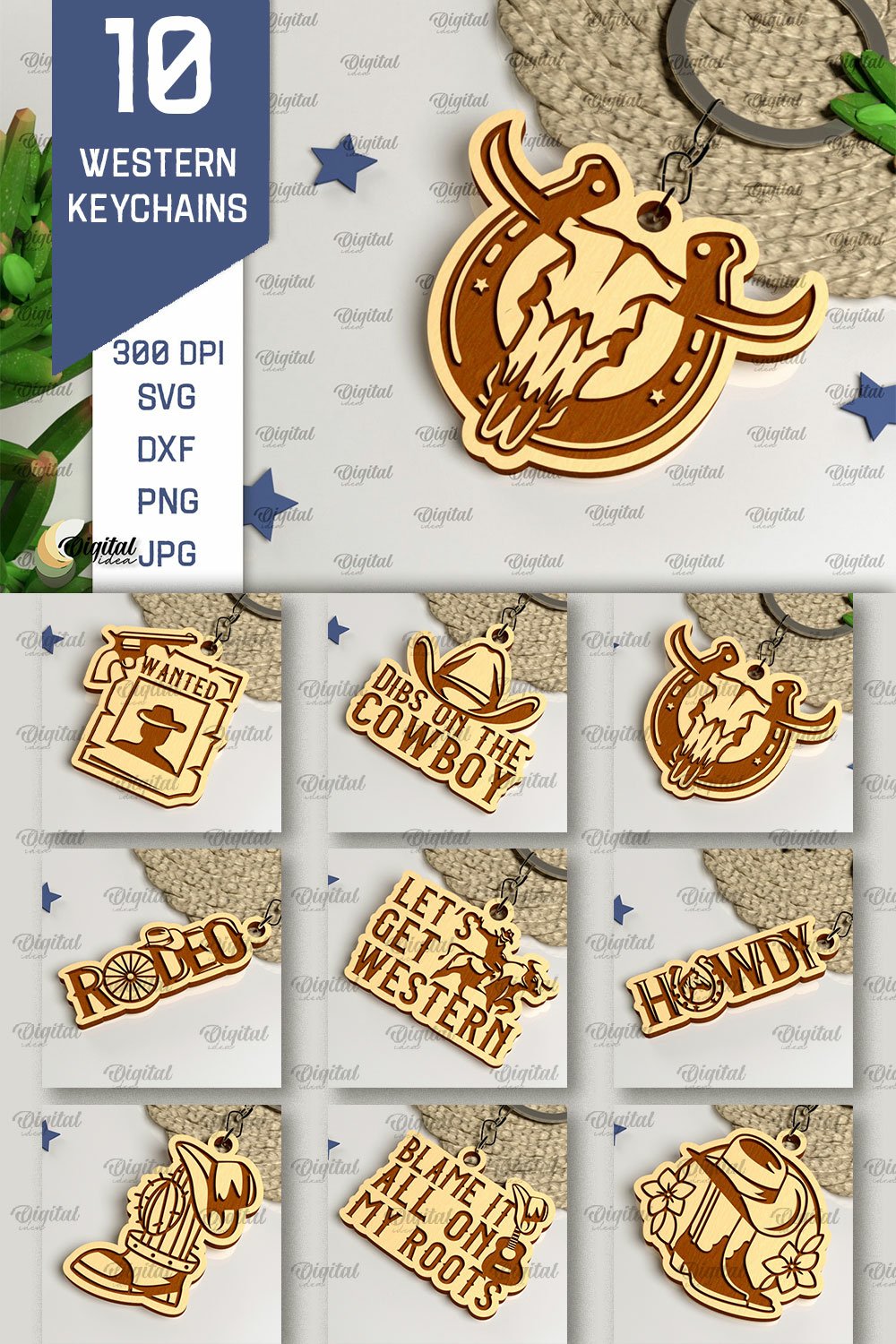 Western Keychains Laser Cut Bundle. Cowboy Western SVG