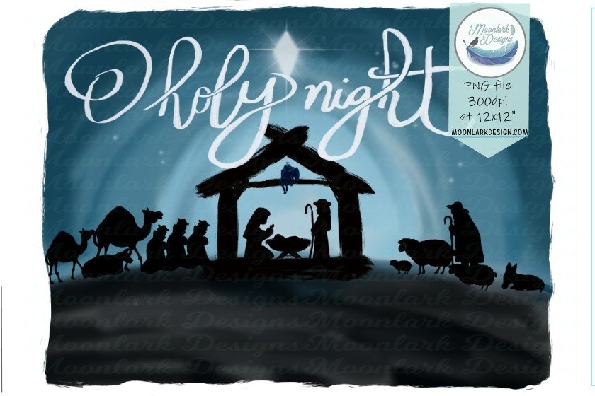 Oh Holy Night, Christmas Nativity Scene Watercolor PNG