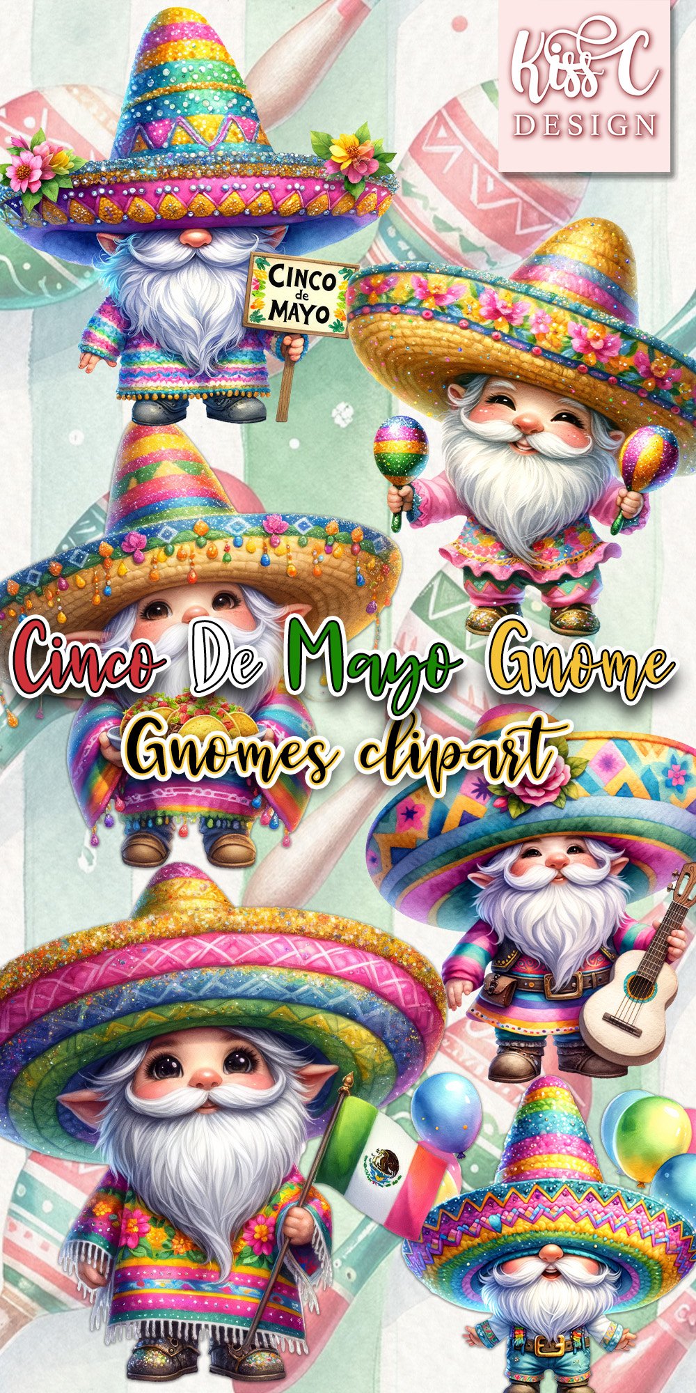 Cinco De Mayo Gnomes PNG Sublimation Clipart.