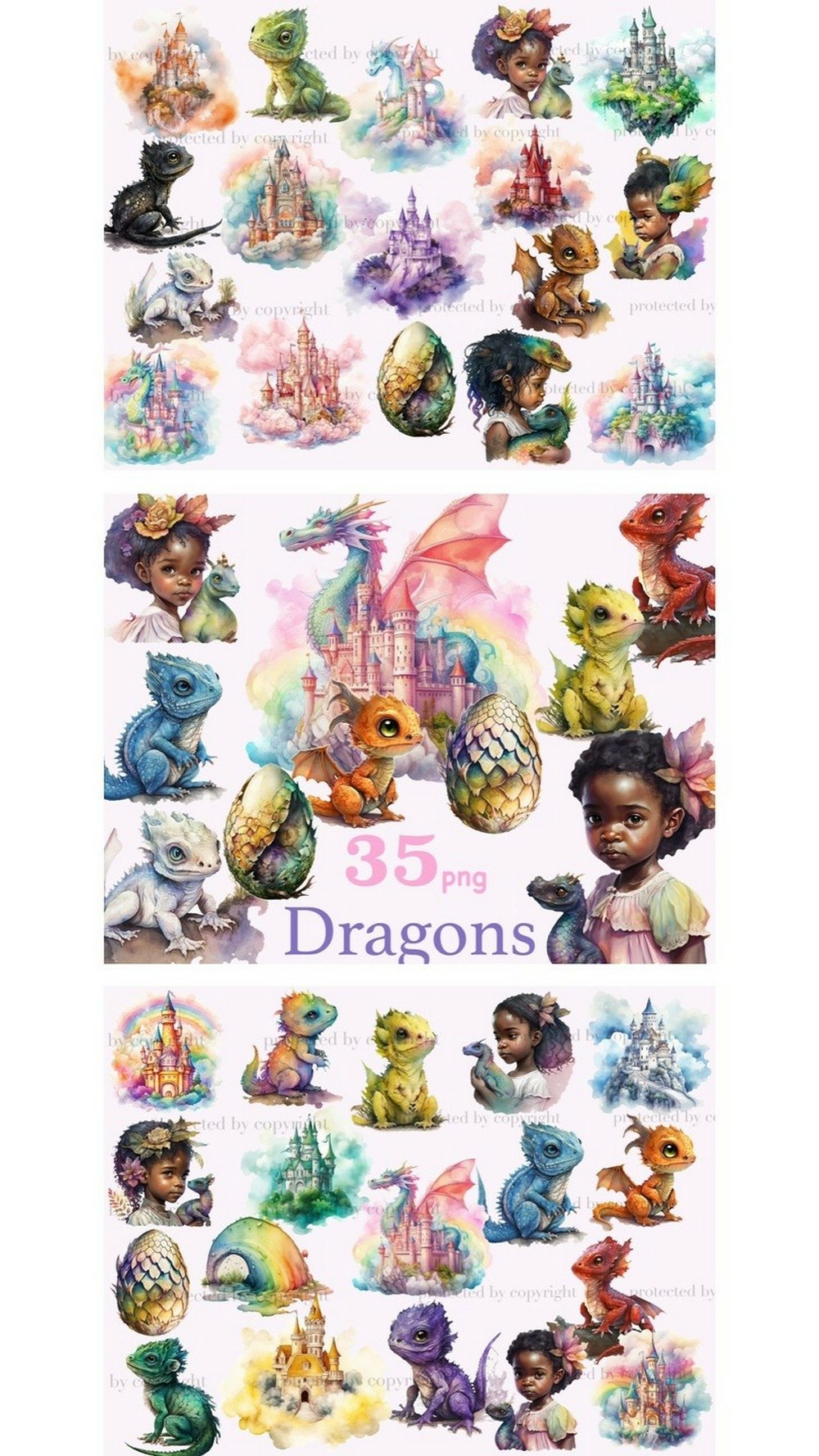 Cute Dragon Clipart Bundle | Little Girl Clipart