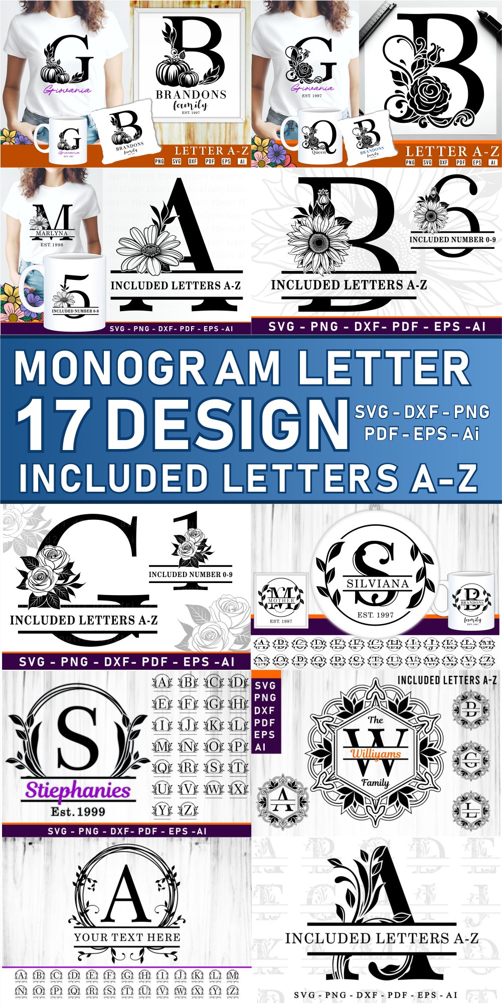 Monogram Letters SVG Bundle, Split Wedding Monogram SVG File