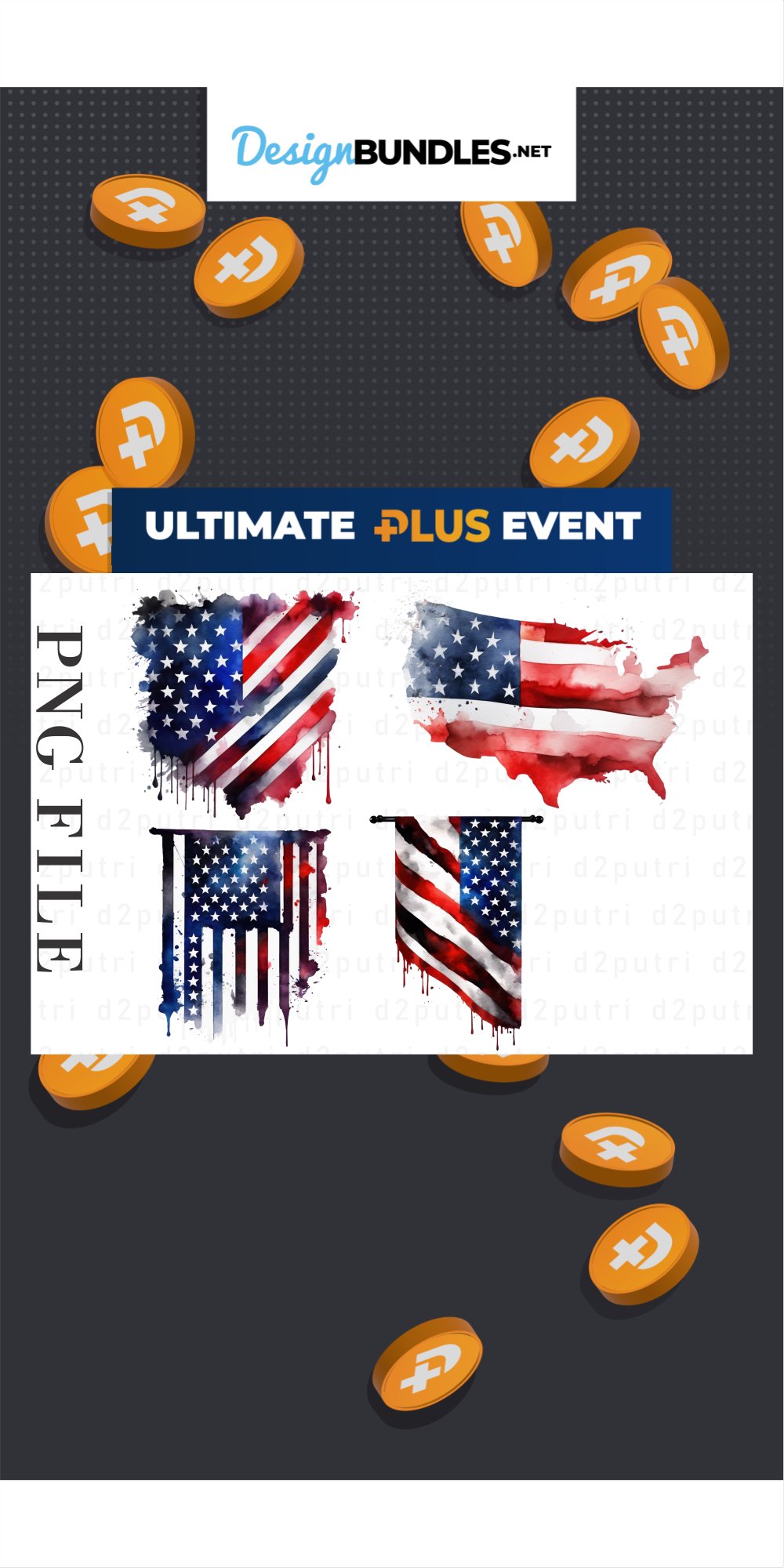 Distressed USA Flag, Splashes American Flag Sublimation PNG
