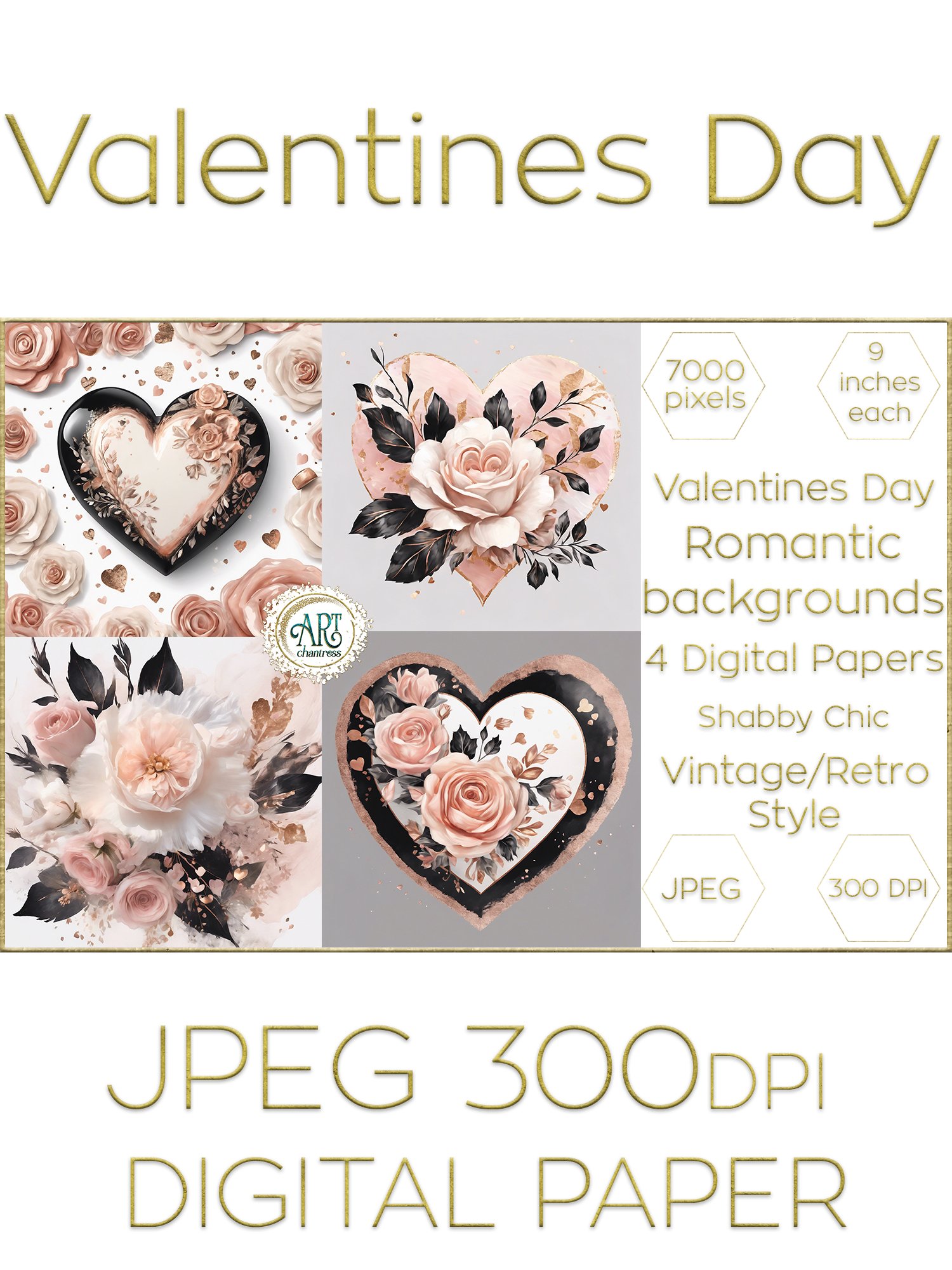 Cute Watercolor Vintage Valentine Digital Paper (3139461)