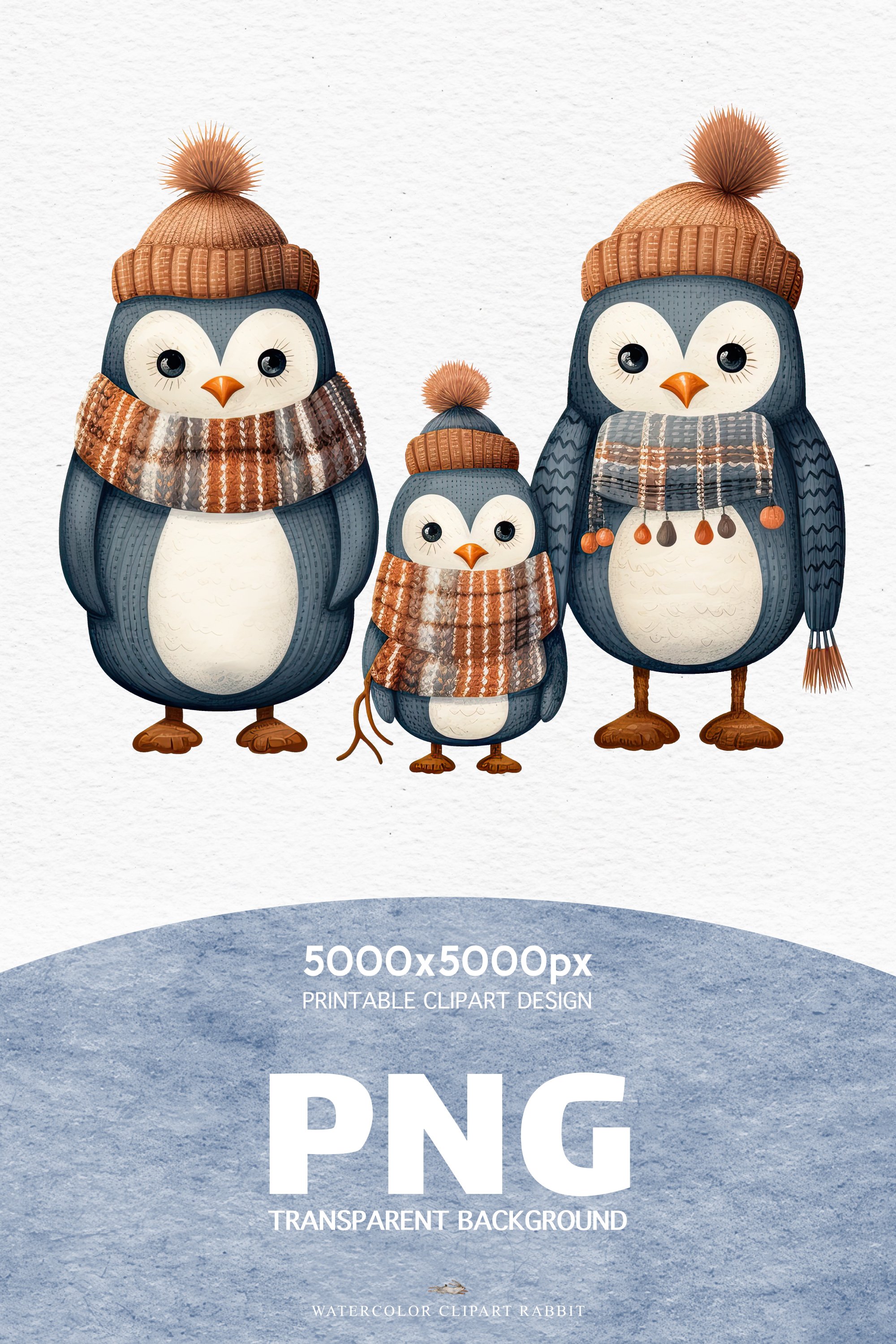 Cute Winter Baby Penguin Crochet Christmas Animals Clipart