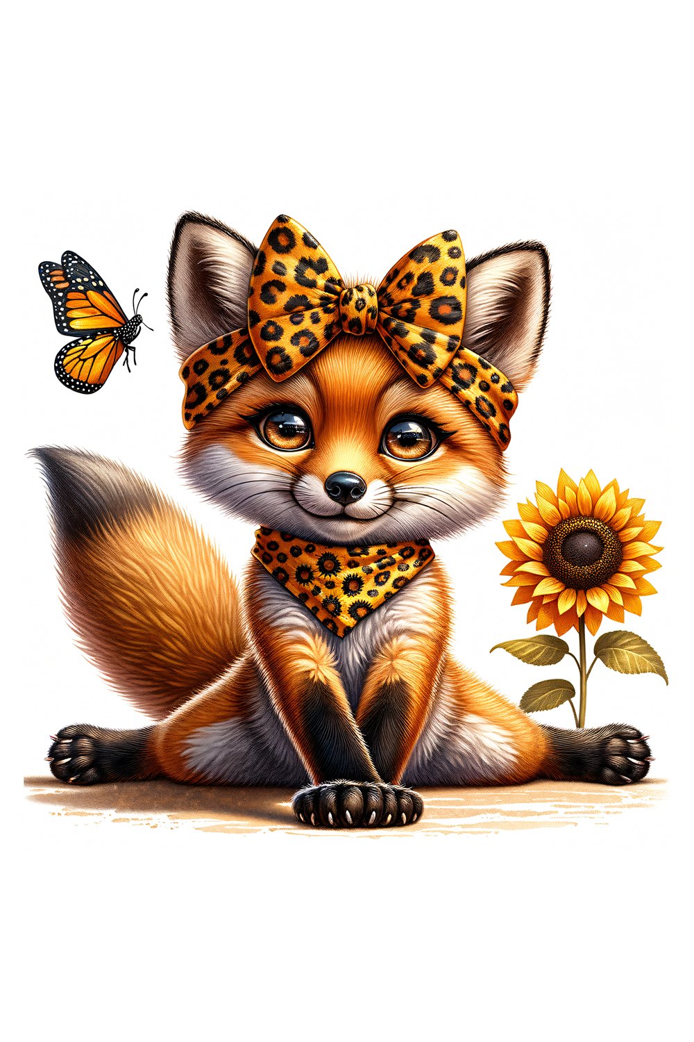 Cute Fox with Sunflowers JPG File (3550637)