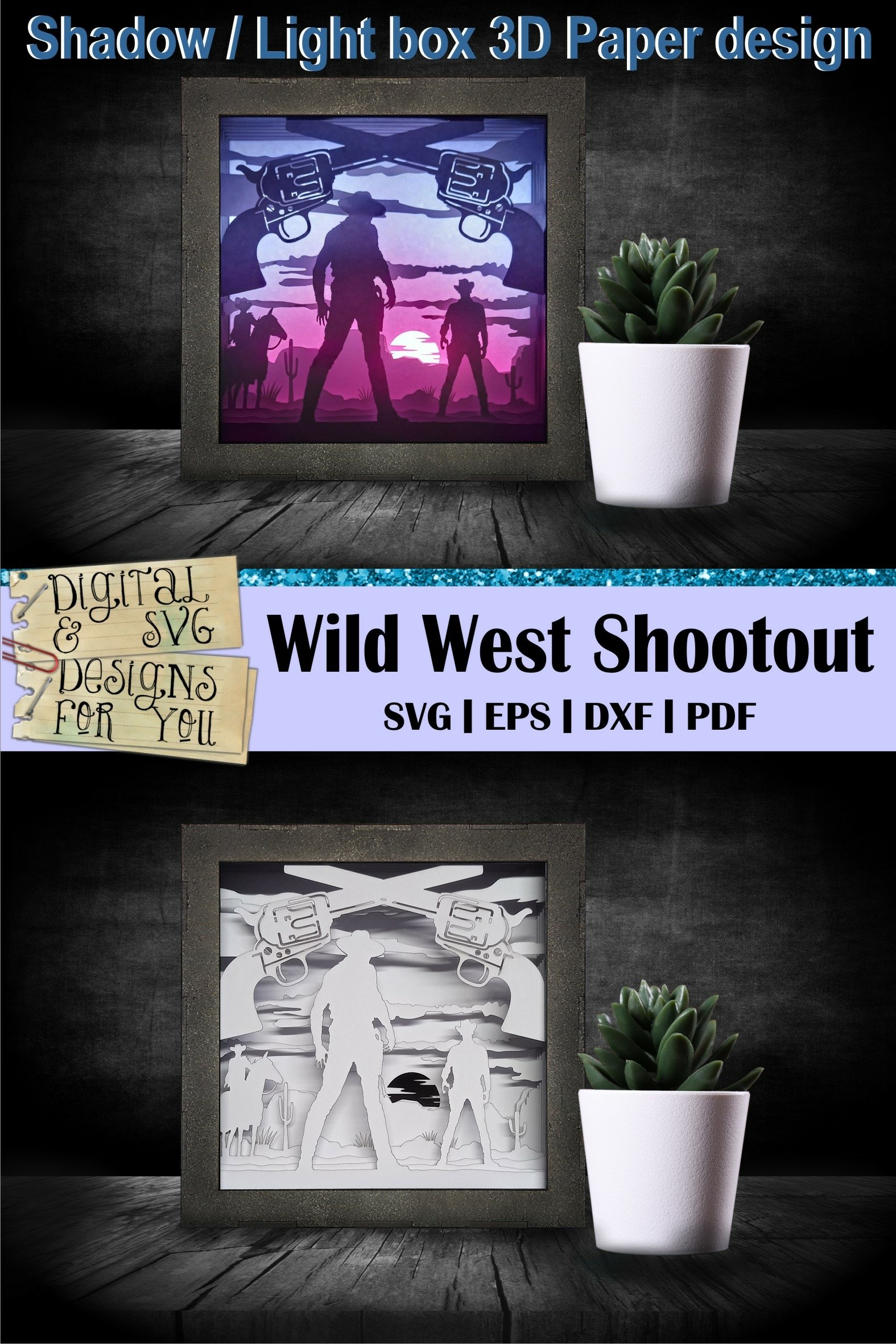 Wild west Shootout 3D Light box | 3d Shadow box Gunfight svg