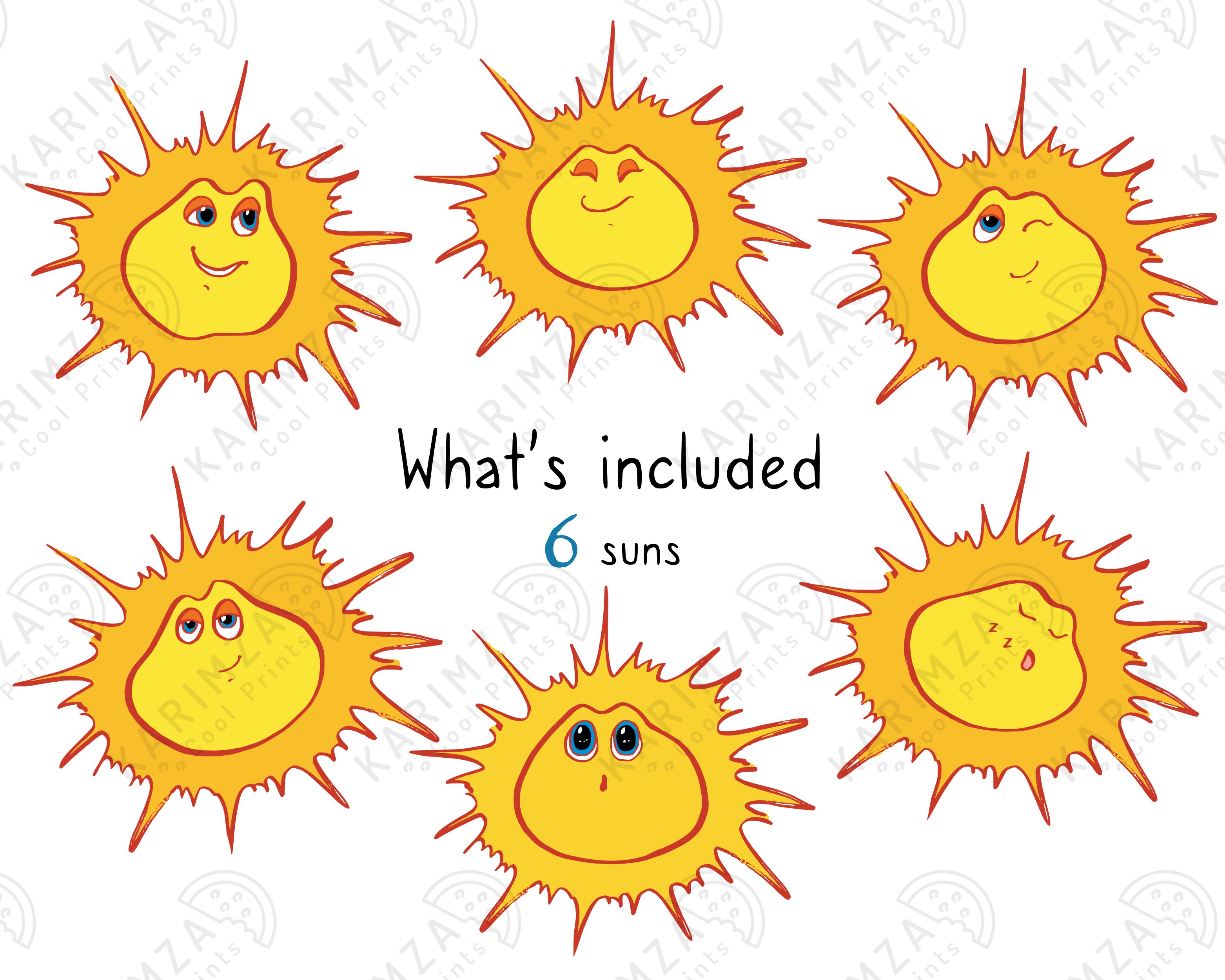 Cute Sun Faces Clipart SVG (1046005)