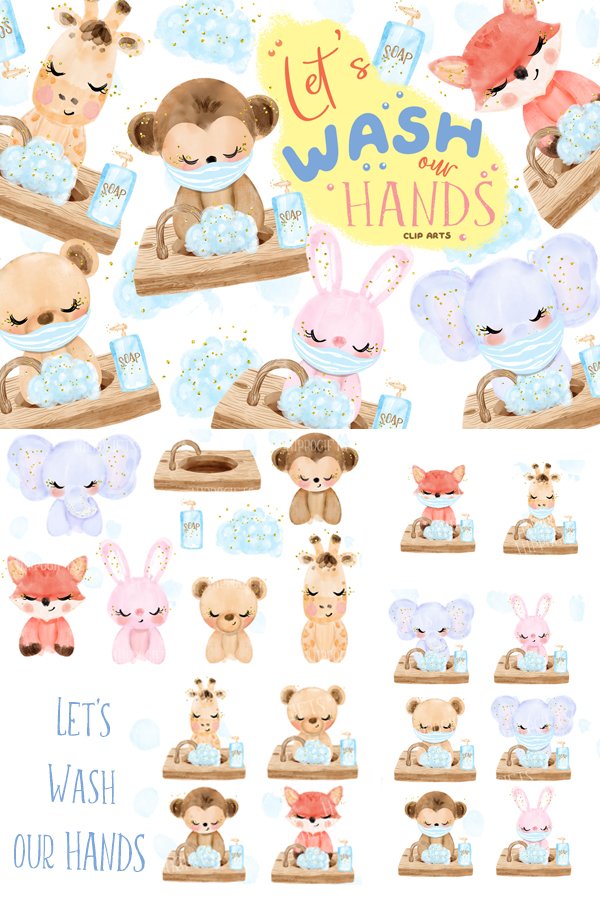Animals wash hands clip art