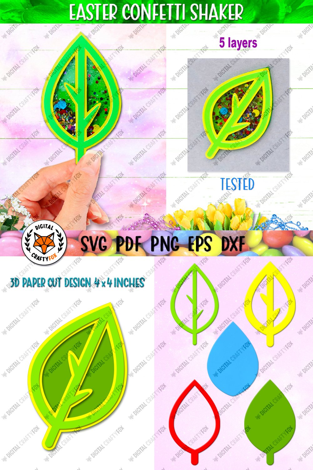 Leaf Confetti Shaker, 3D Easter Paper Cut SVG