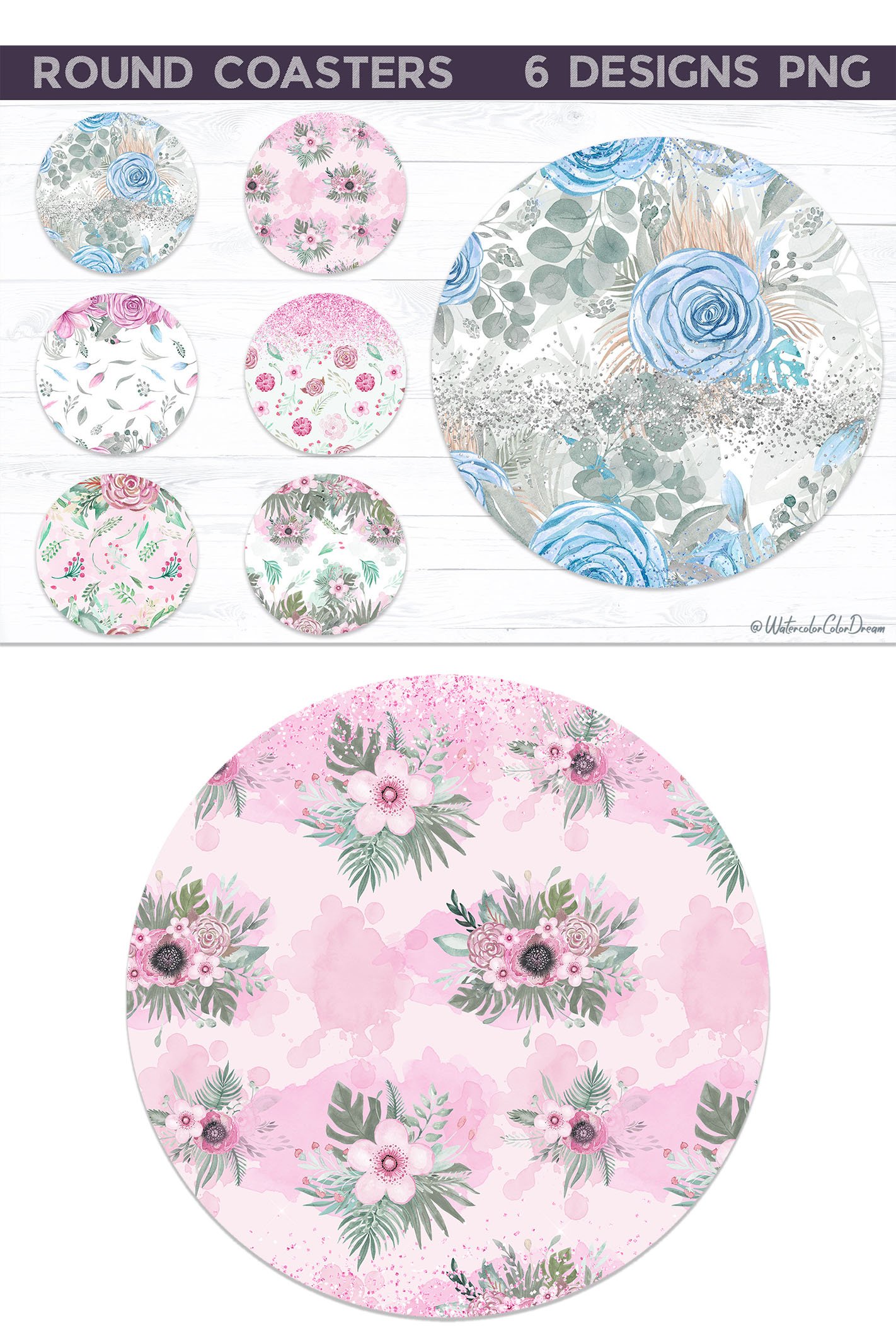 Pastel Flowers Coaster Bundle | Floral Round Coaster