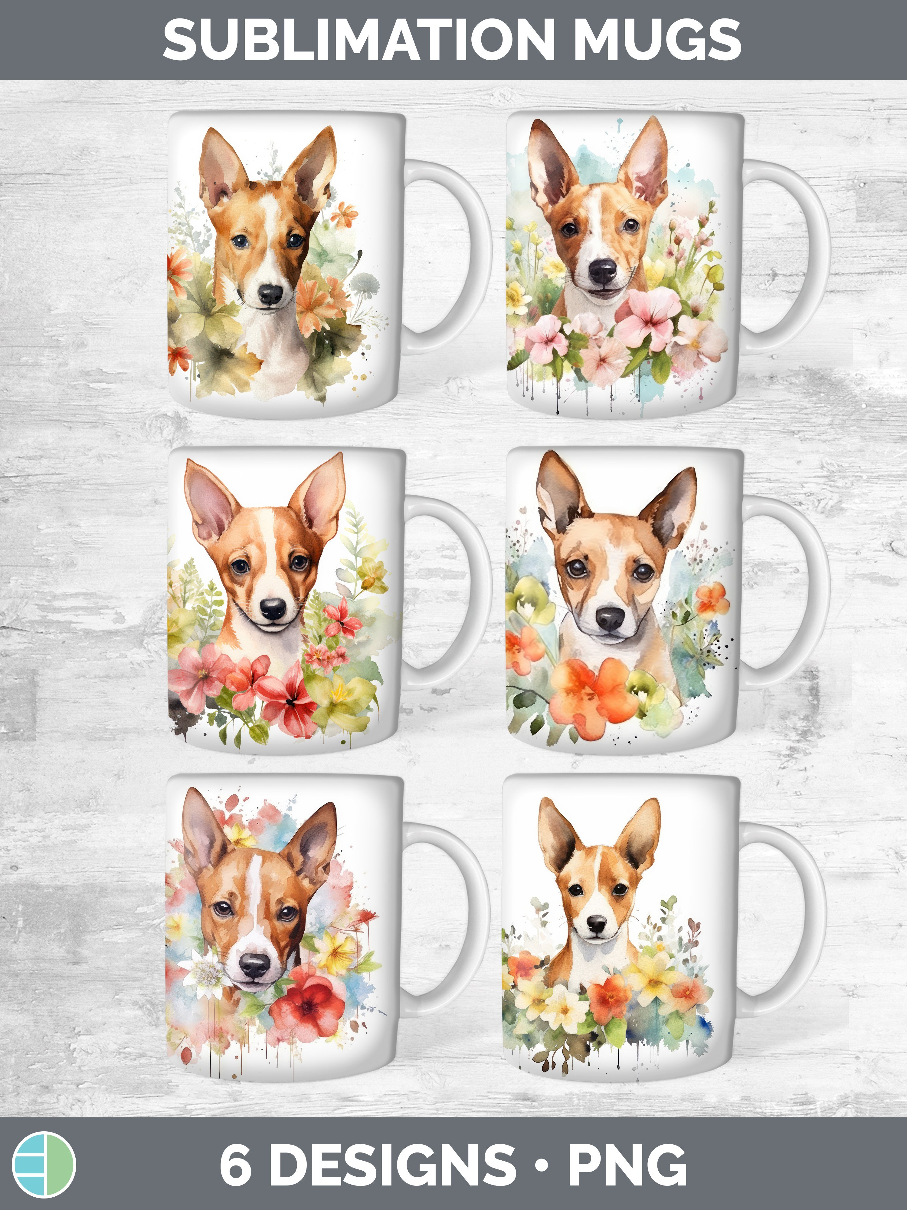 Watercolor Basenji Dog Mug Wrap | Sublimation Coffee Cup Des