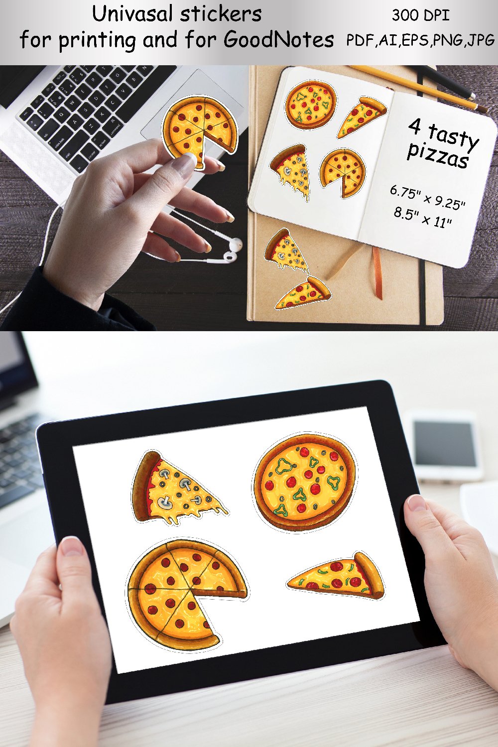Stickers Print And Cut and for the GoodNotes app.Tasty Pizza