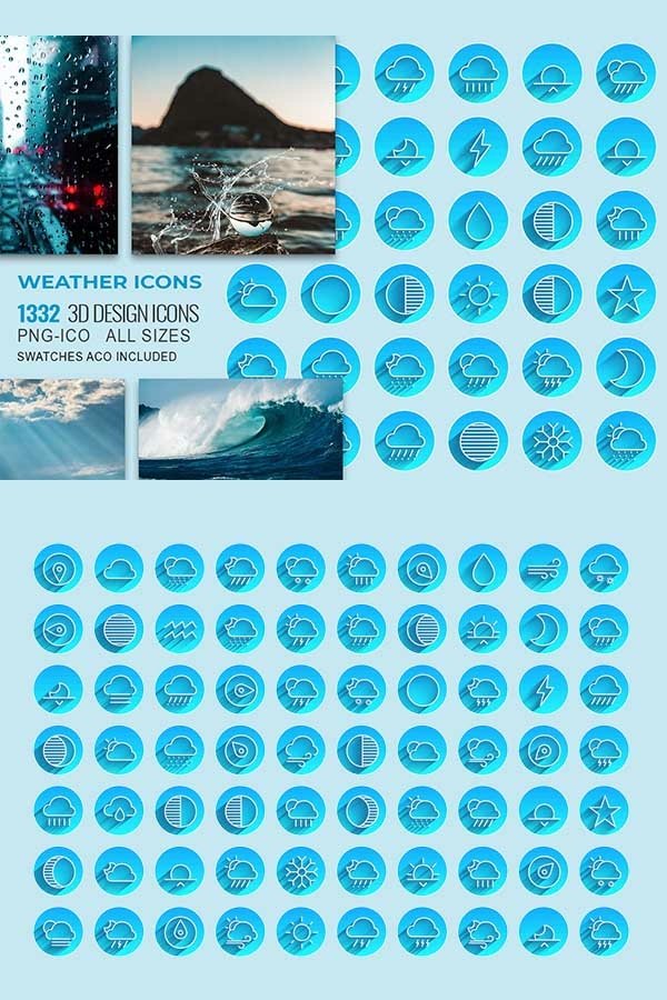 1332 Weather Icons Pack PNG-ICO