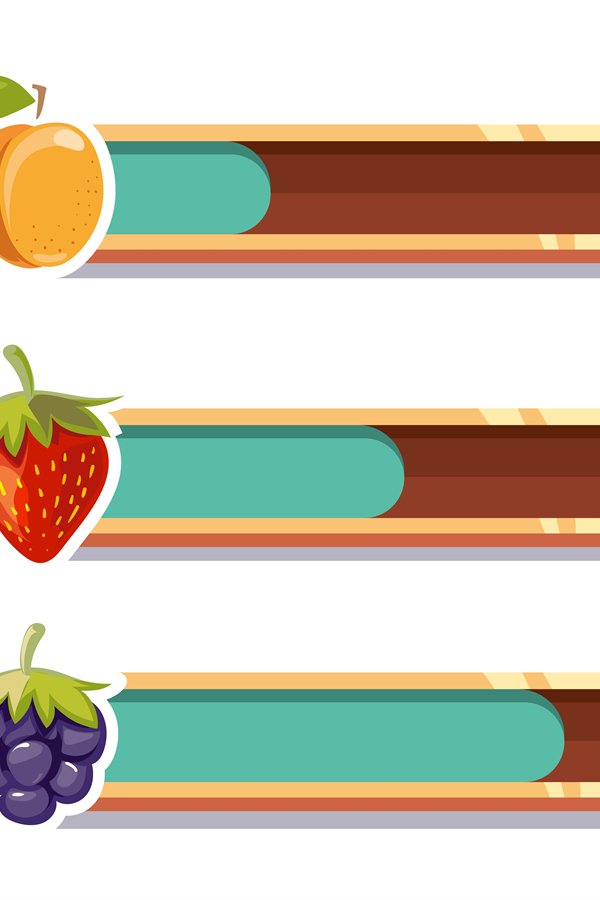 Game interface bars. Cartoon gaming loading panel with fruit