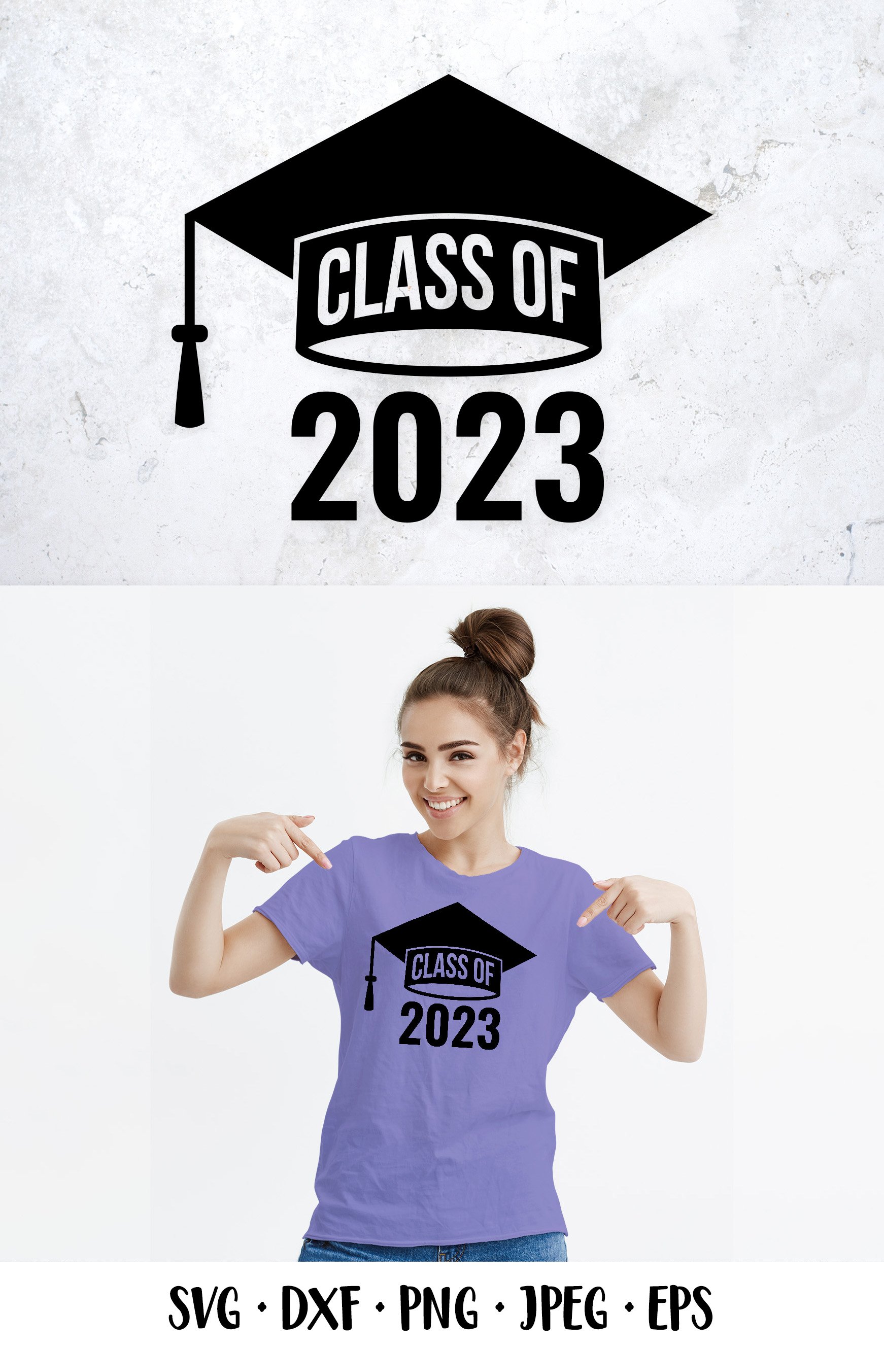 Class of 2023 lettering on graduation cap. Graduate SVG