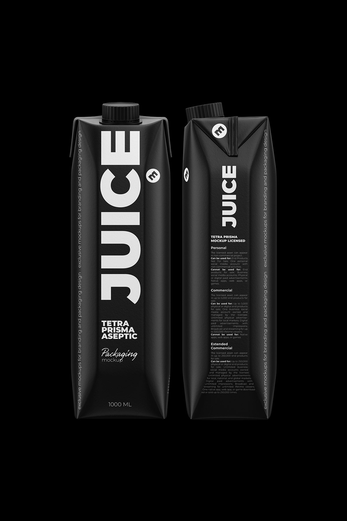 Tetra Prisma 1000ml. Juice Packaging Mockup. Front and Side