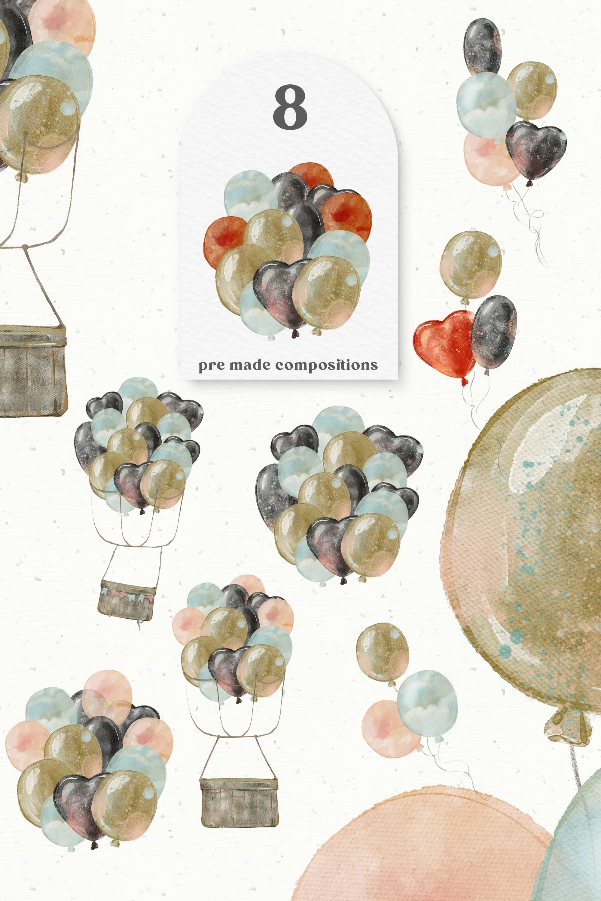Birthday Party Hot Air Balloons Watercolor clipart set