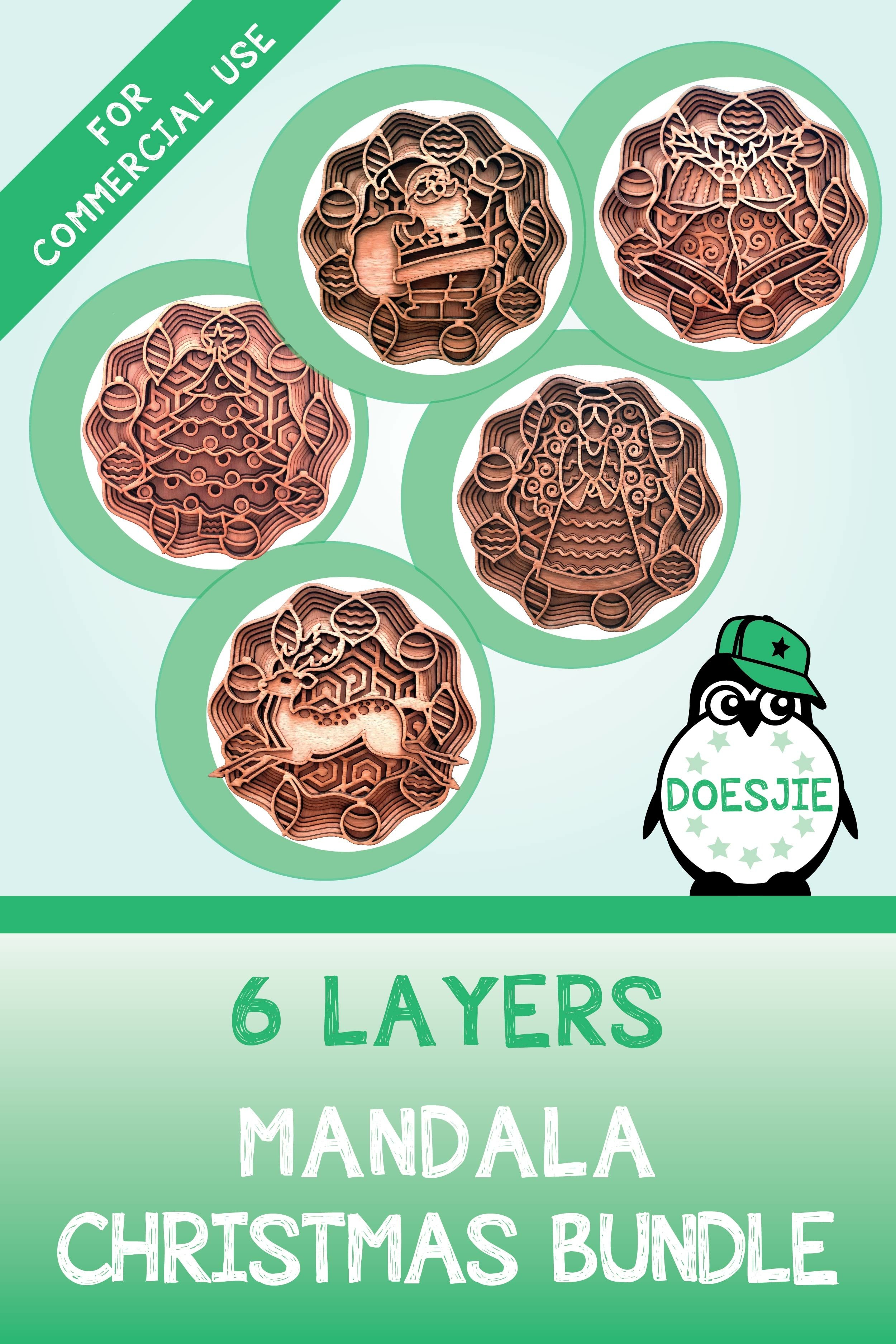 Christmas bundle 5 designs 3d layered mandala xmas (1420564)