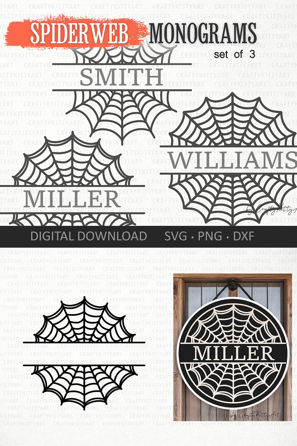 Spider Web Split Monogram SVG, Monogram Door (4775975)