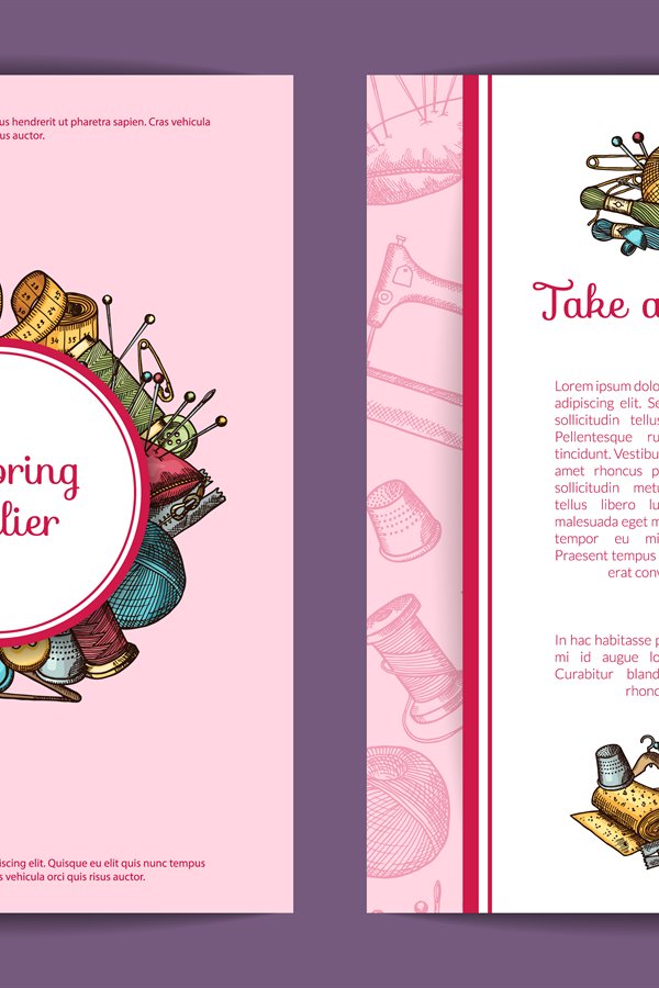 Vector hand drawn sewing card, flyer or brochure template