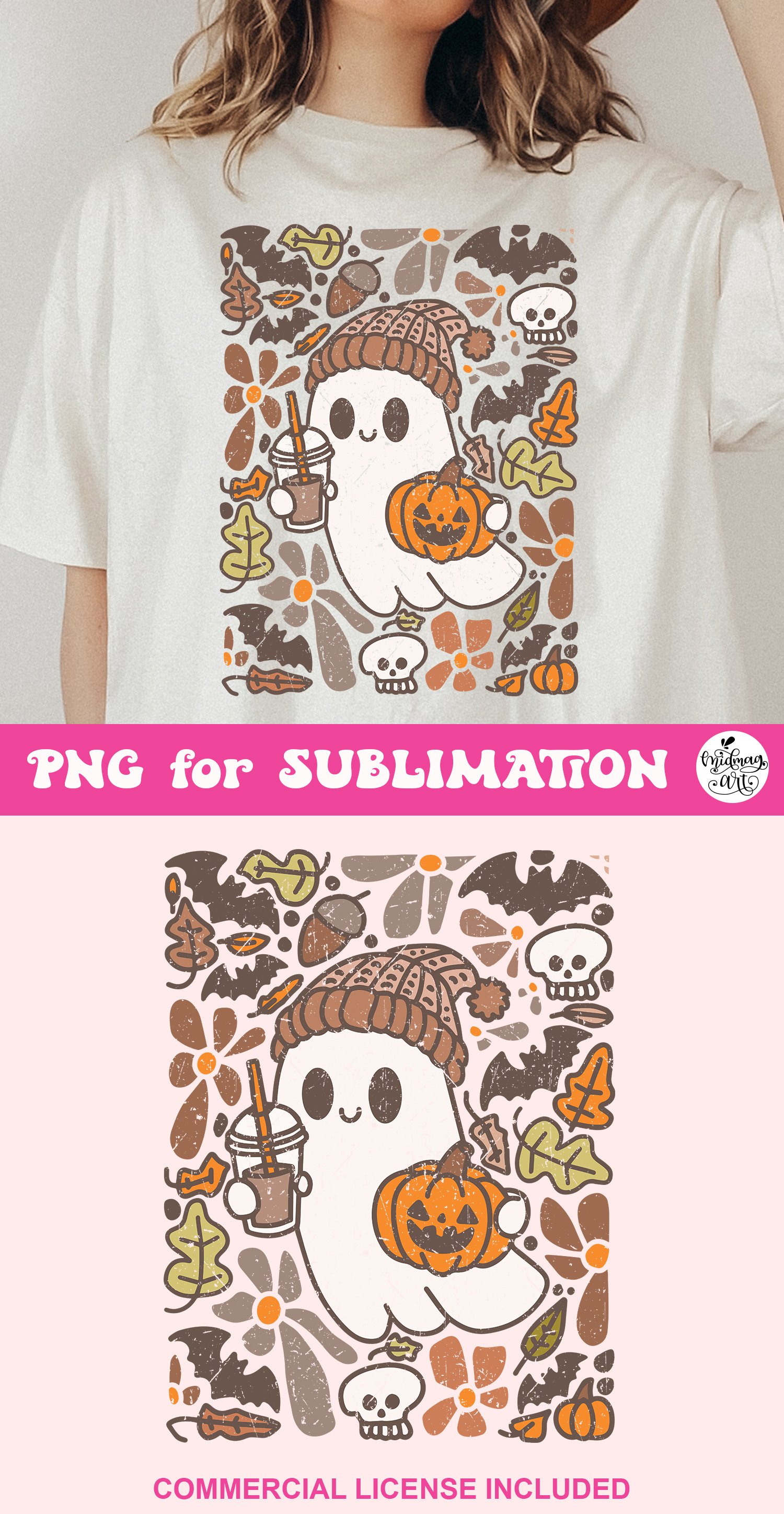 Boho Cute ghost png, Halloween png