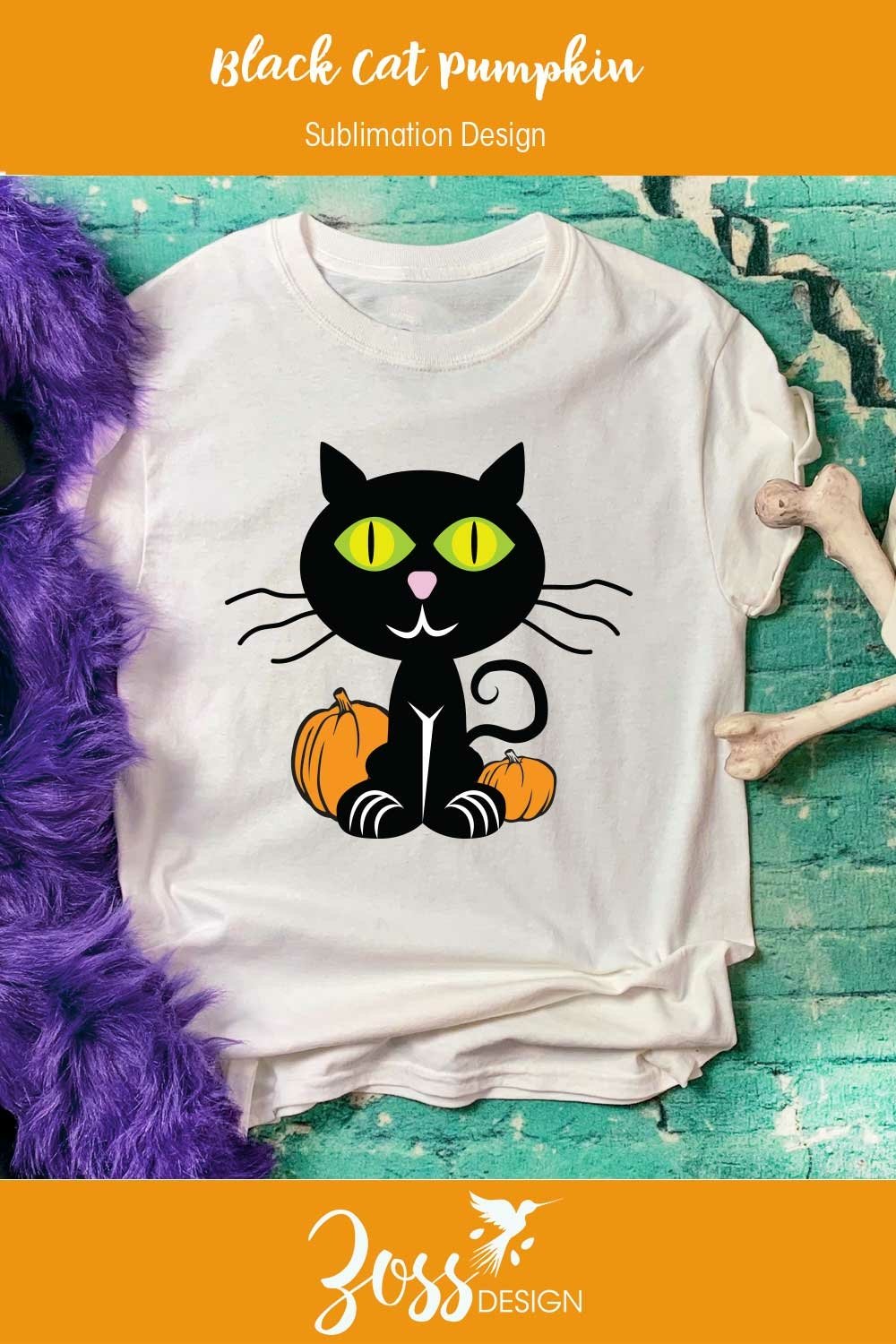 Black Cat Pumpkin Sublimation Design