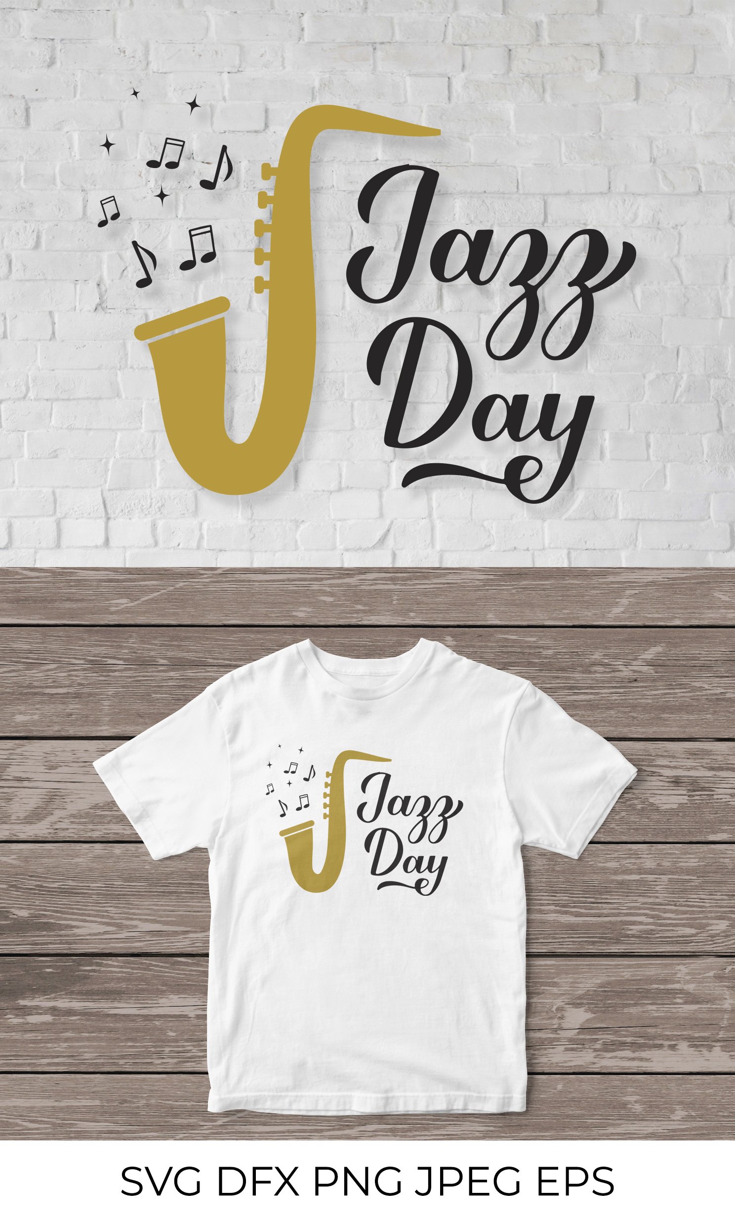 Jazz Day calligraphy hand lettering with saxophone SVG