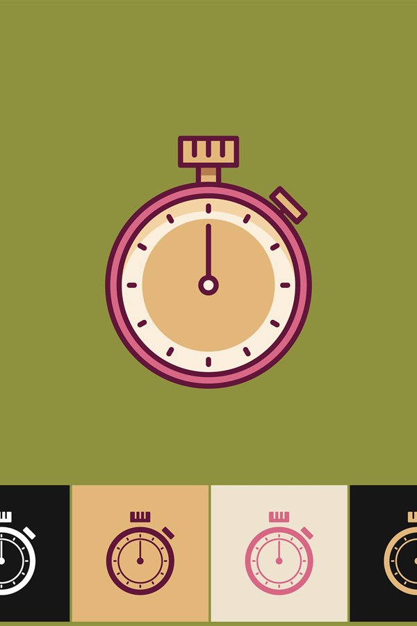 Clock icon. Flat vector illustration on colored (900420)