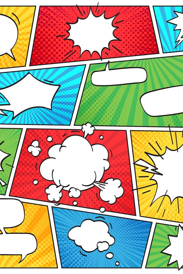 Comic page layout. Funny comics striped scrapbook page with