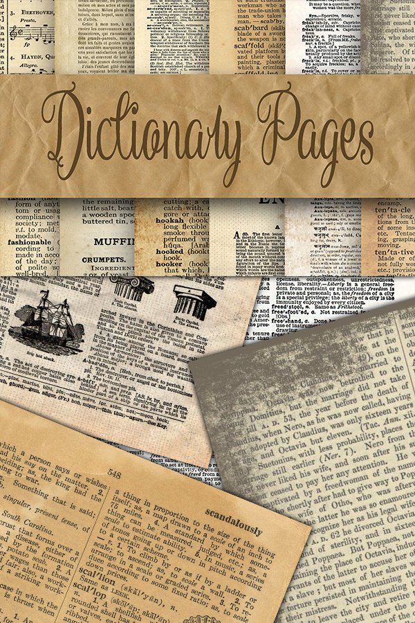 Dictionary Pages Digital Paper - 2 Sizes - 8.5x11 and 12x12