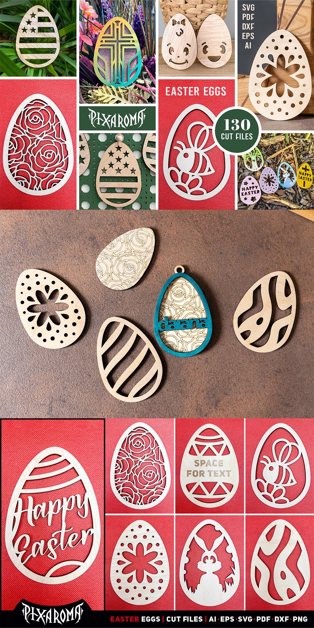 130 Easter Eggs | Cut Files Bundle