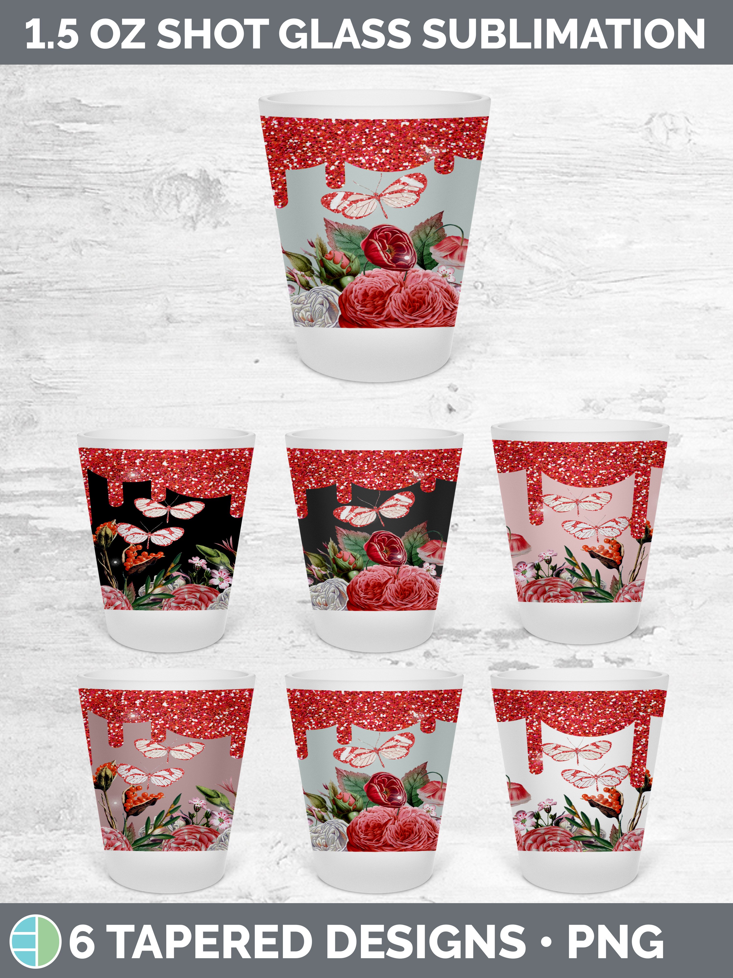 Pink Butterfly Shot Glass Sublimation | Shot Glass 1.5oz Tap