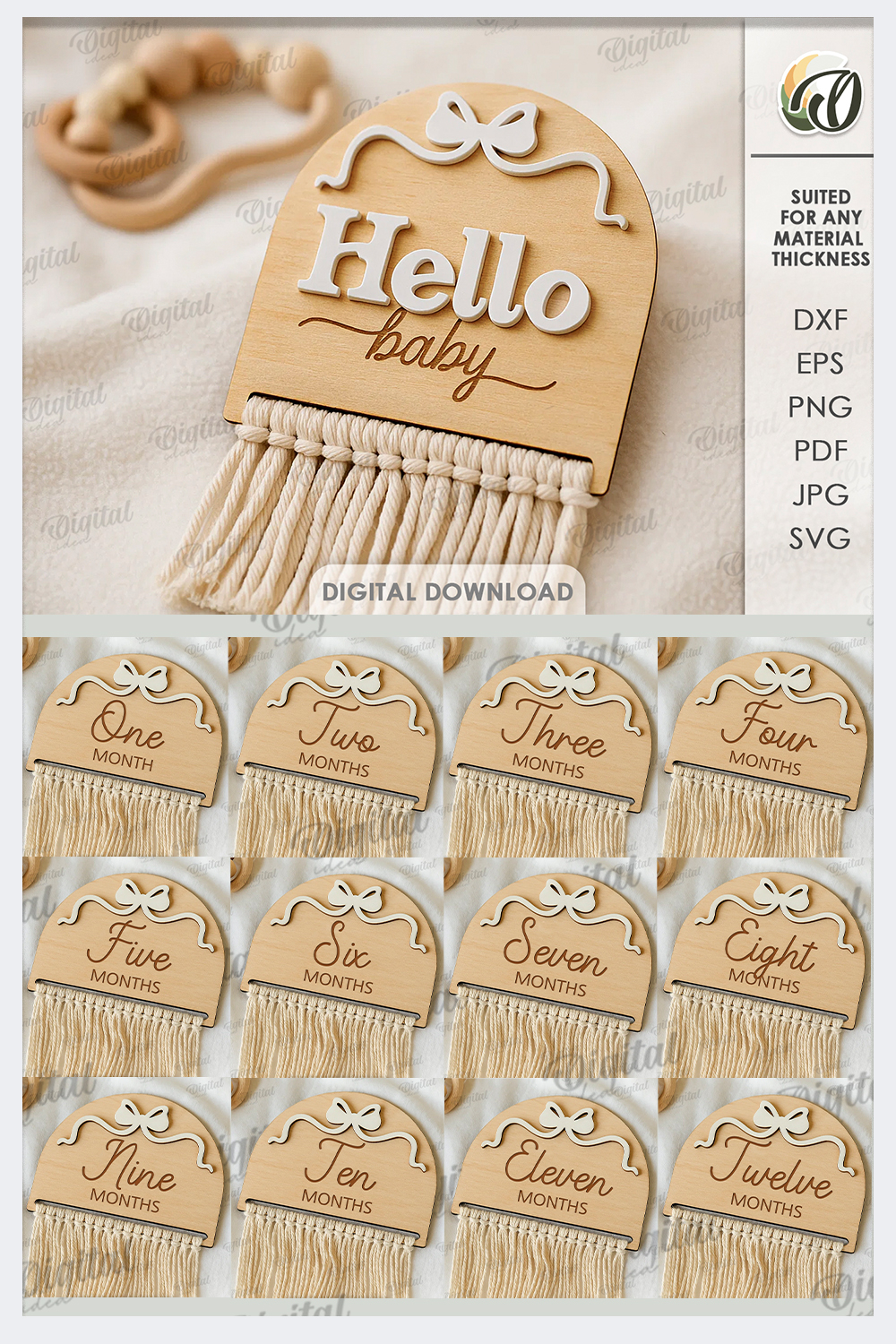 Macrame Baby Milestone Cards Bundle Lasercut.Baby Card SVG