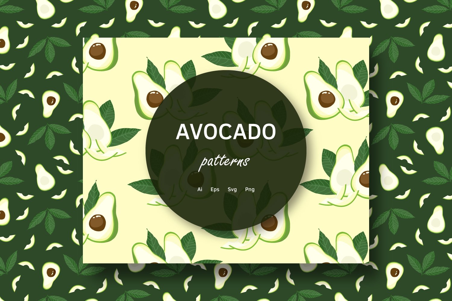 Set of 8 seamless patterns with Avocado design