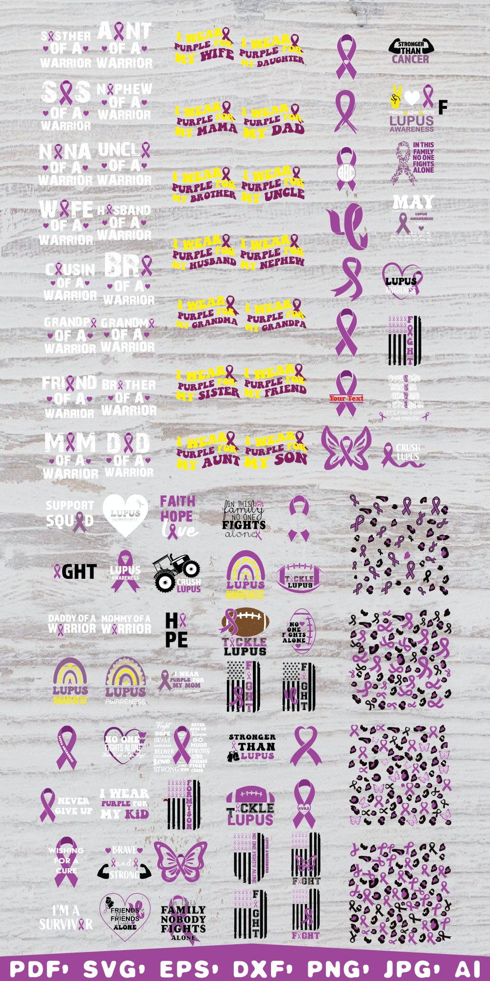 Lupus Awareness svg bundle, Lupus ribbon svg, Purple Ribbon
