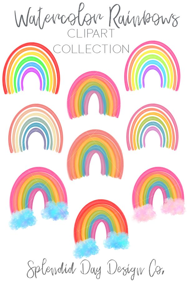 Watercolor Rainbow clip art collection 2