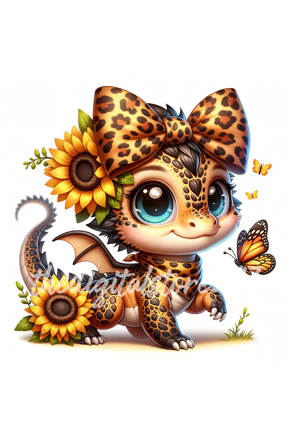 Cute Dragon with Sunflowers JPG File (3551503)
