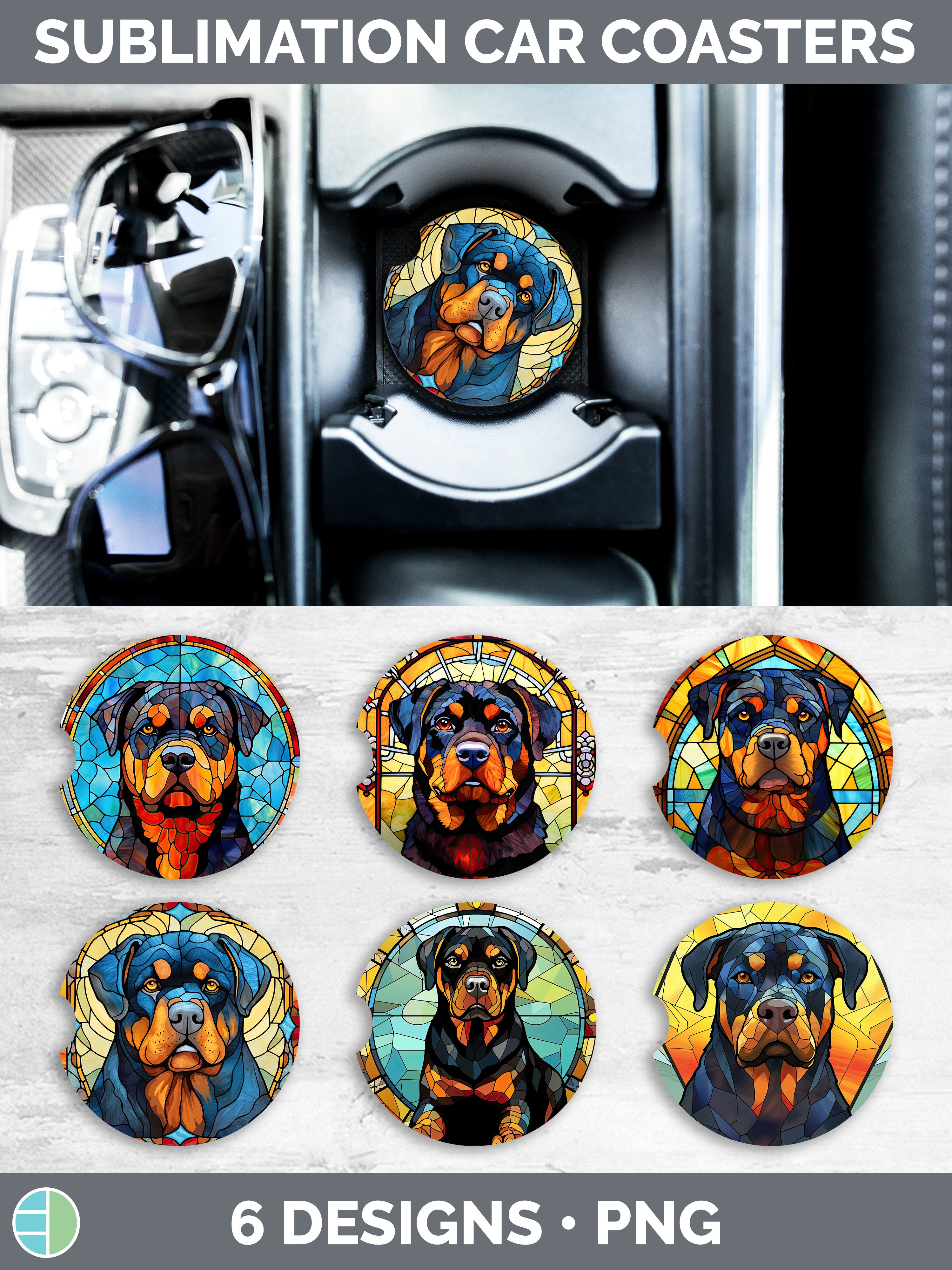 Stained Glass Rottweiler Dog Car Coaster | Sublimation Coast