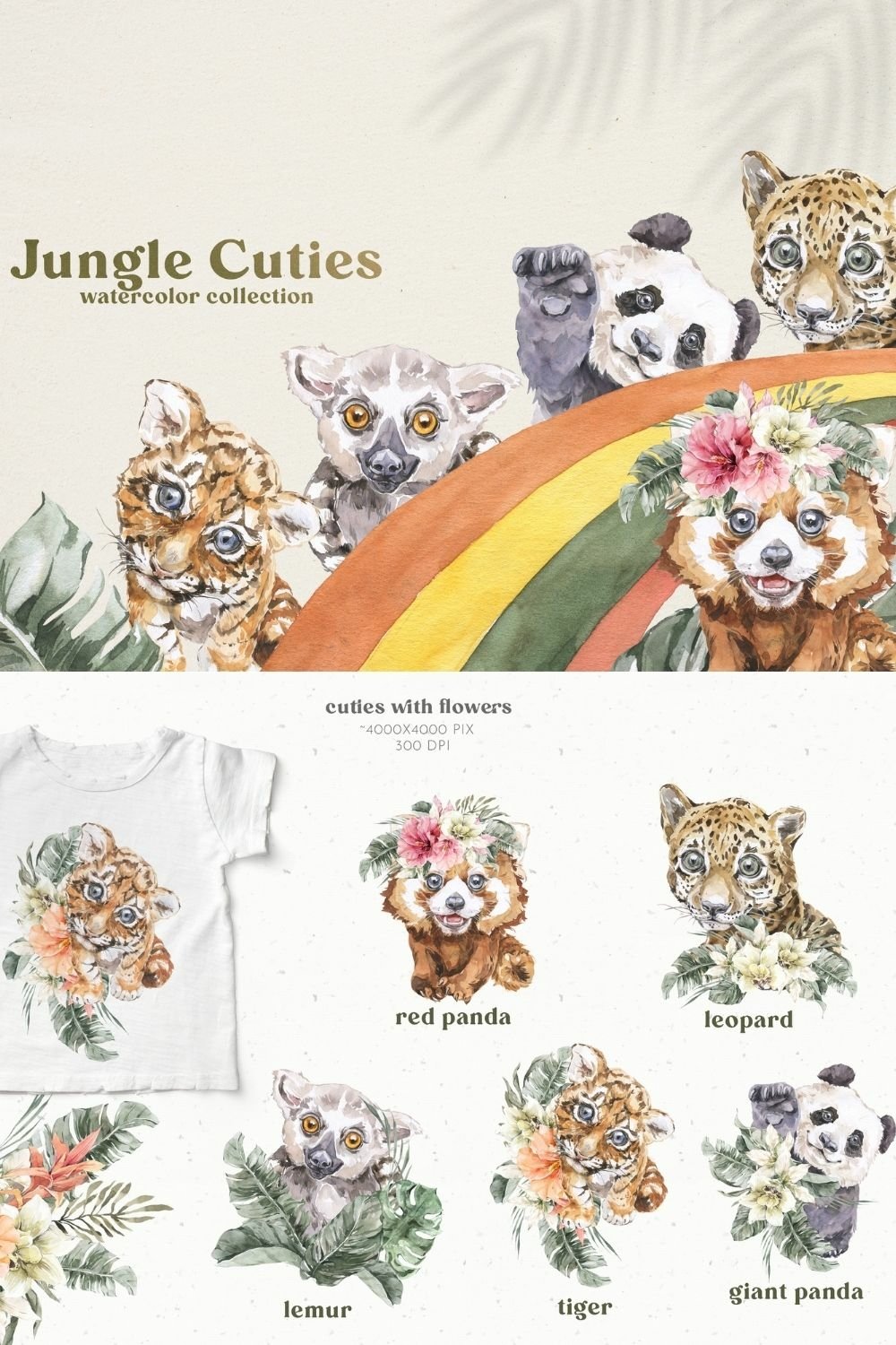 Jungle Cuties Tropical Baby Animal Watercolor clipart set