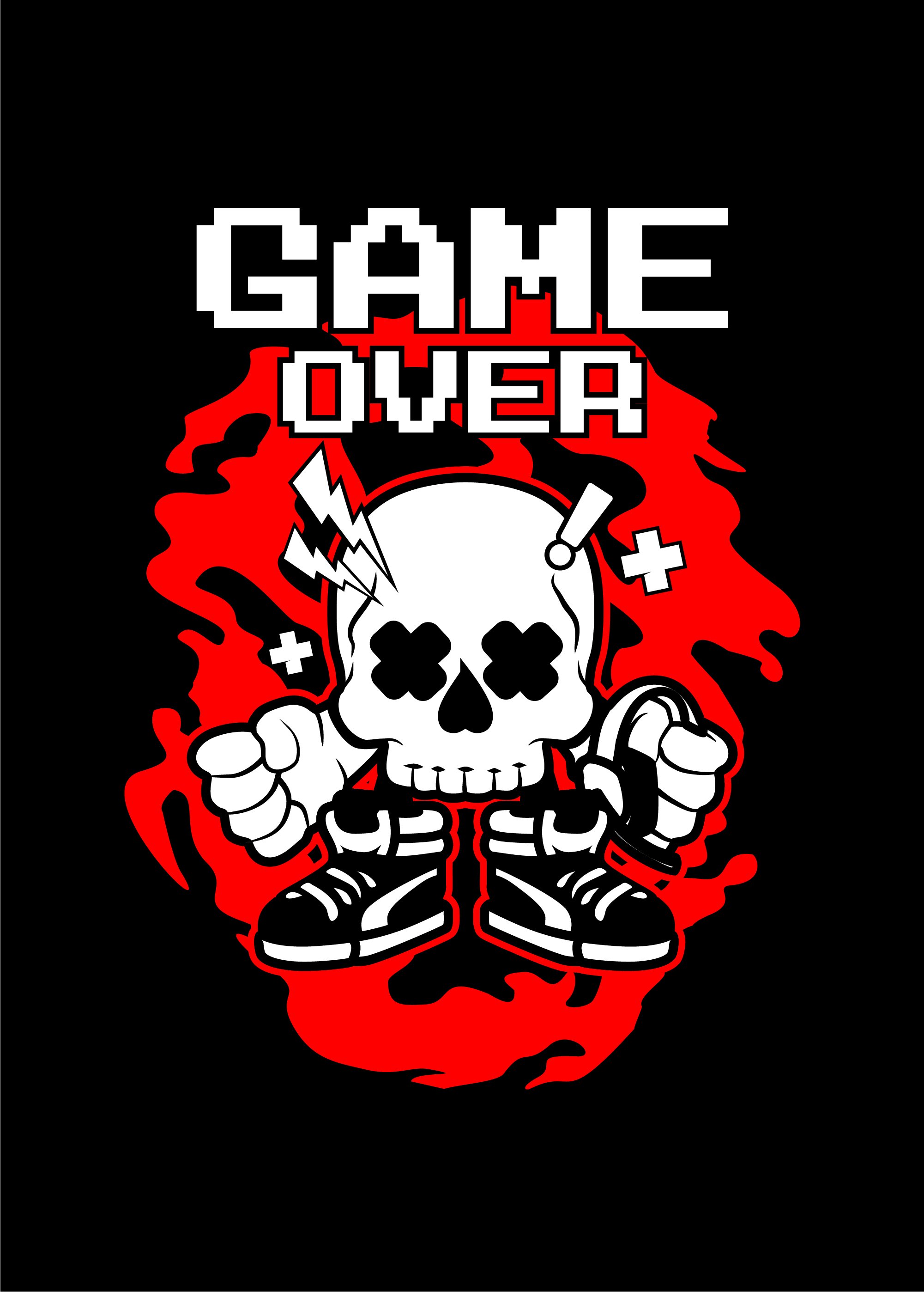 Skull Gamer Game Over Cartoon