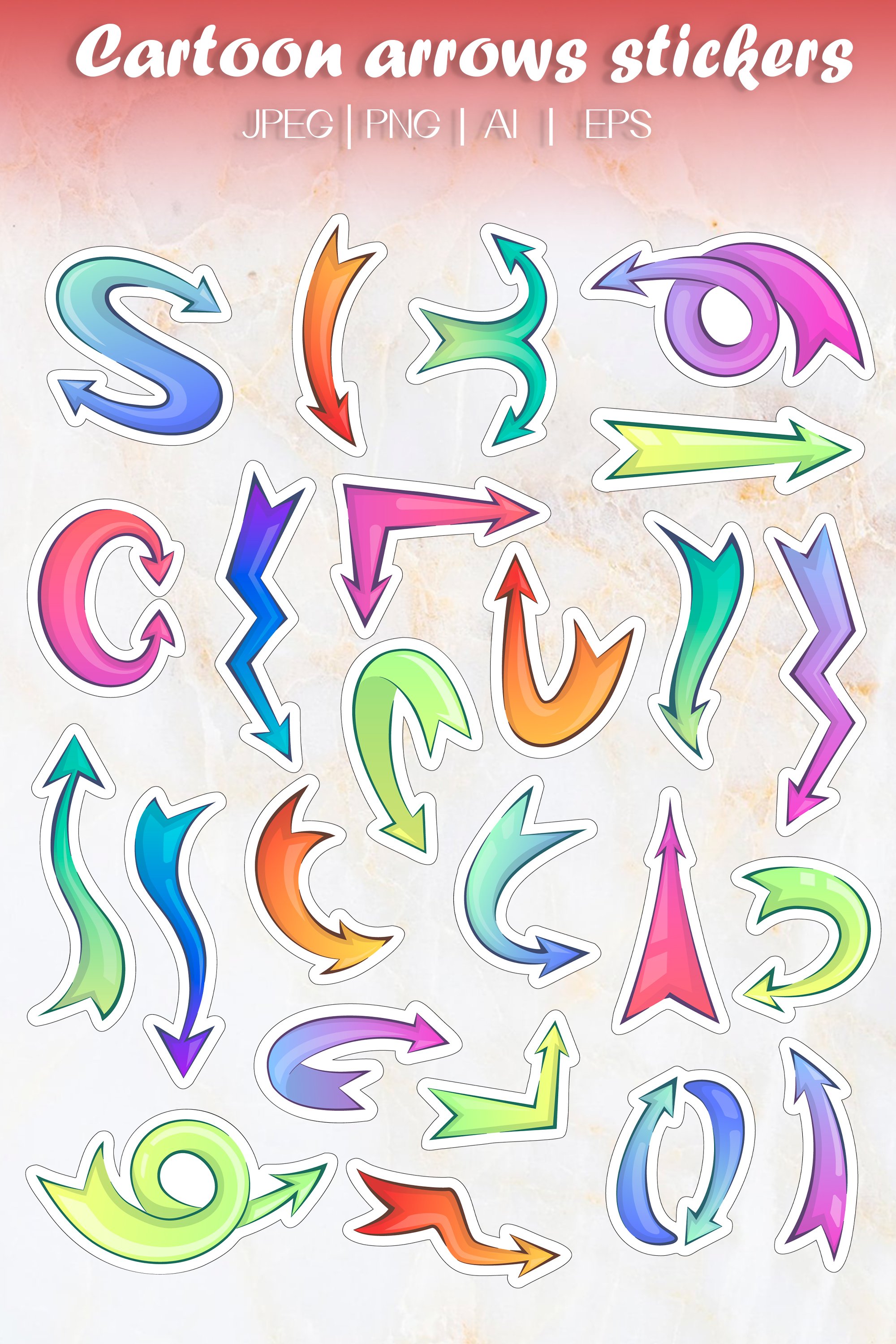 24 Cartoon thick Arrows Vector Stickers