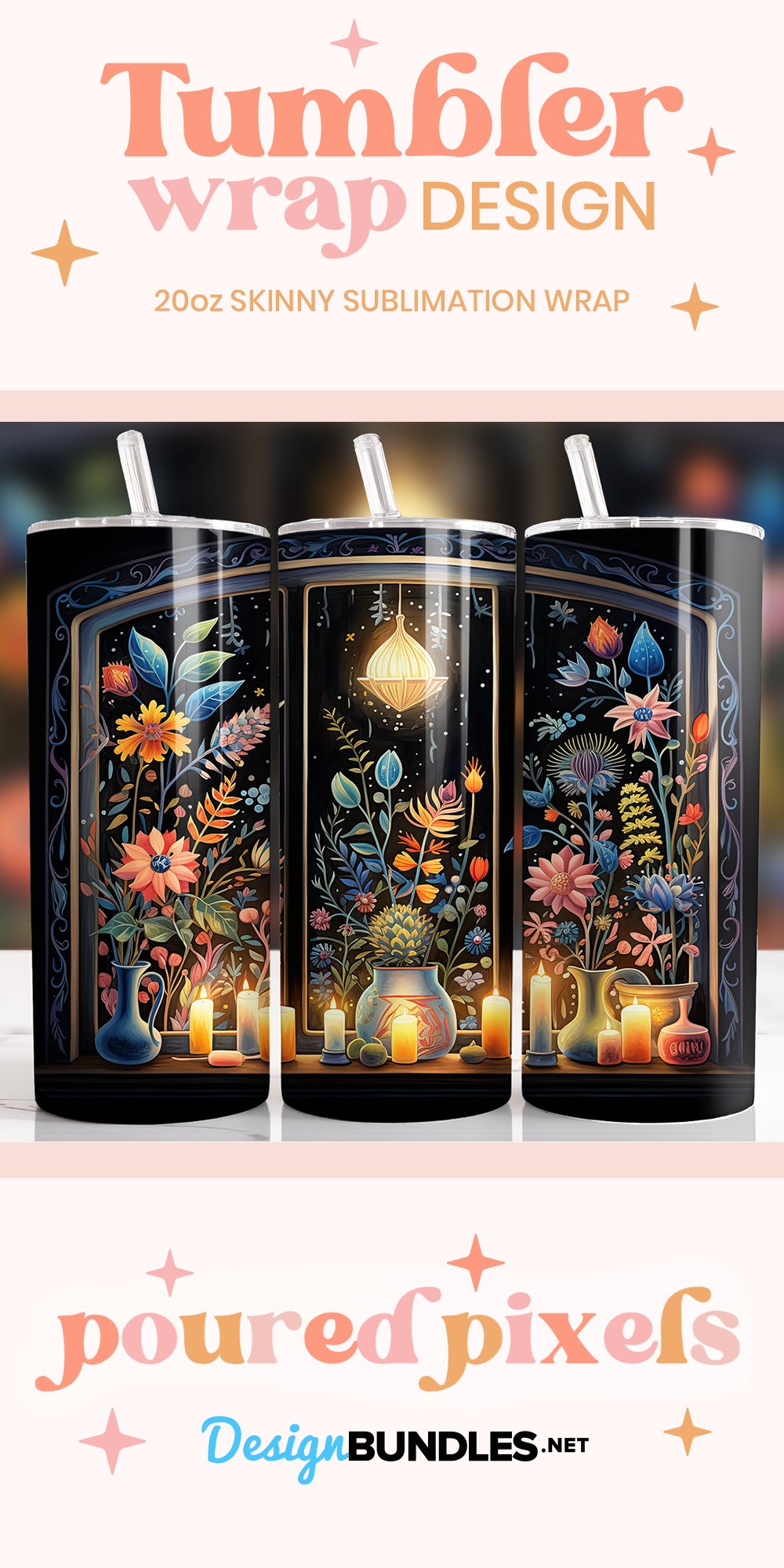Lit Candles In Arched Window 20oz Skinny Tumbler Wrap