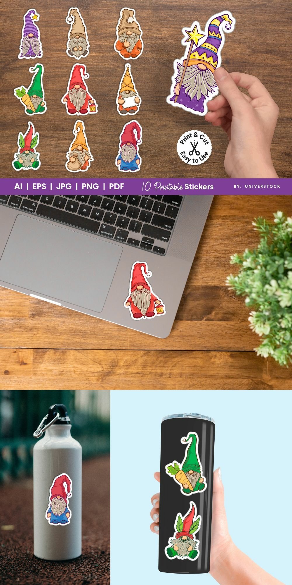 Christmas Gnome Printable Stickers, Gnomes Stickers Cricut