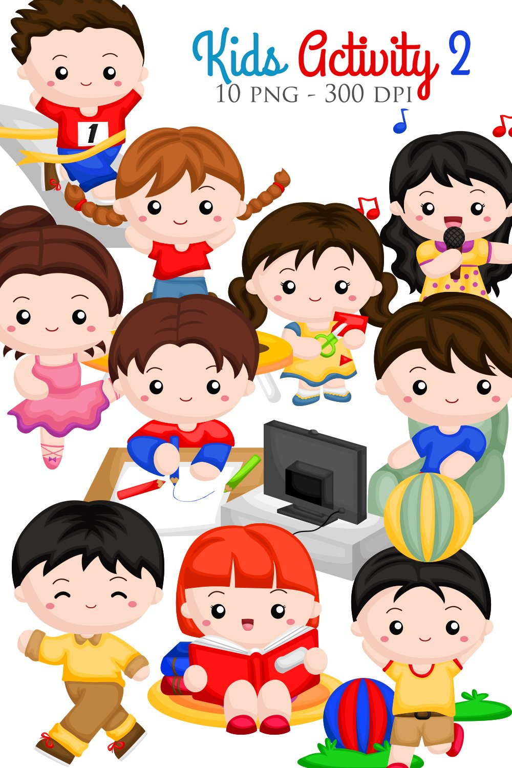 Cute Kids Activity Sport Music Daily Cartoon Illustration