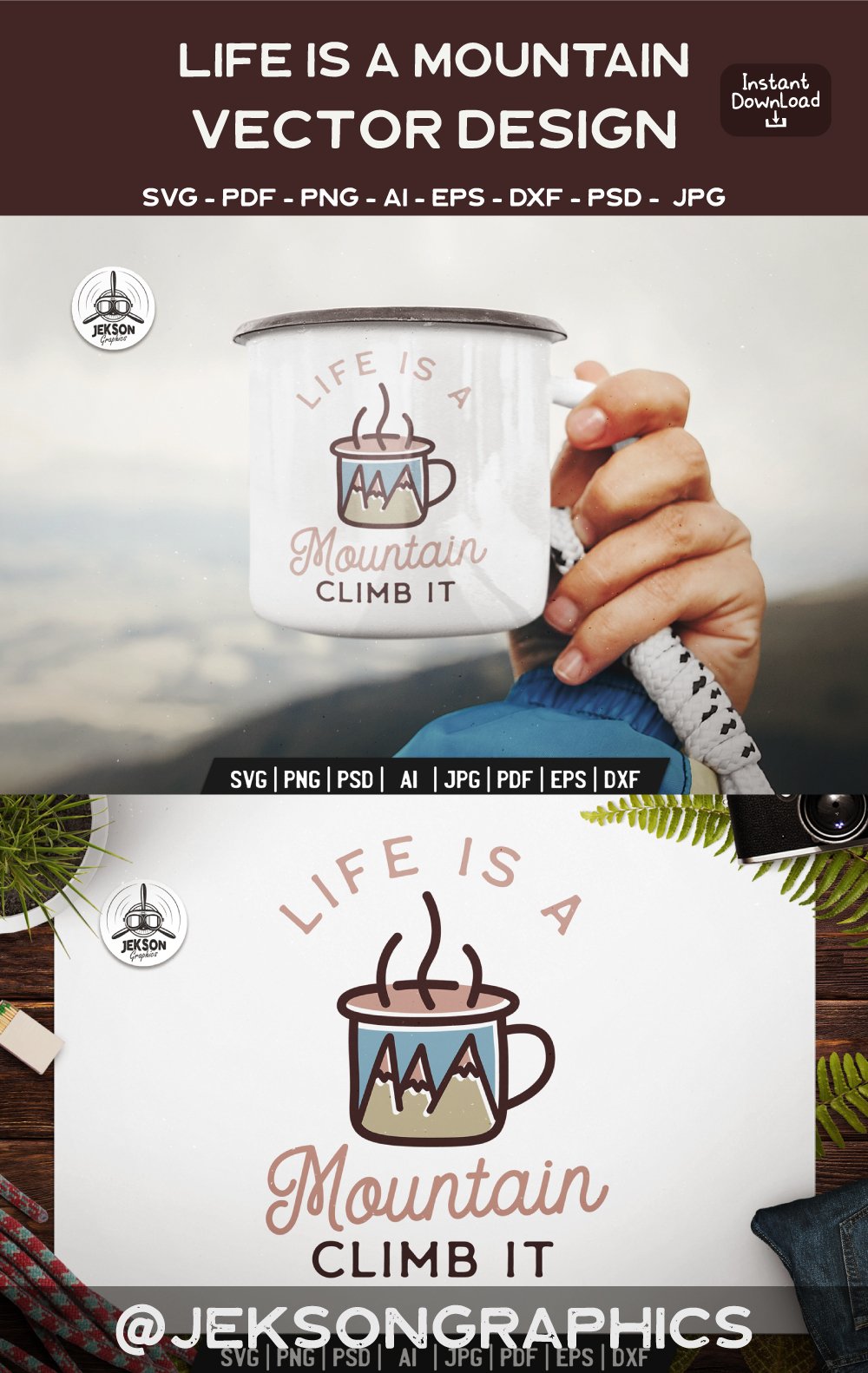 Mountains Life SVG Logo Badge Template Travel Graphic DXF